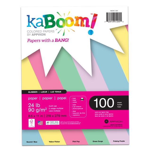 KABOOM GLIMMER PASTEL COPY PAPER, 100 SHT ASST PACK - Walmart.com