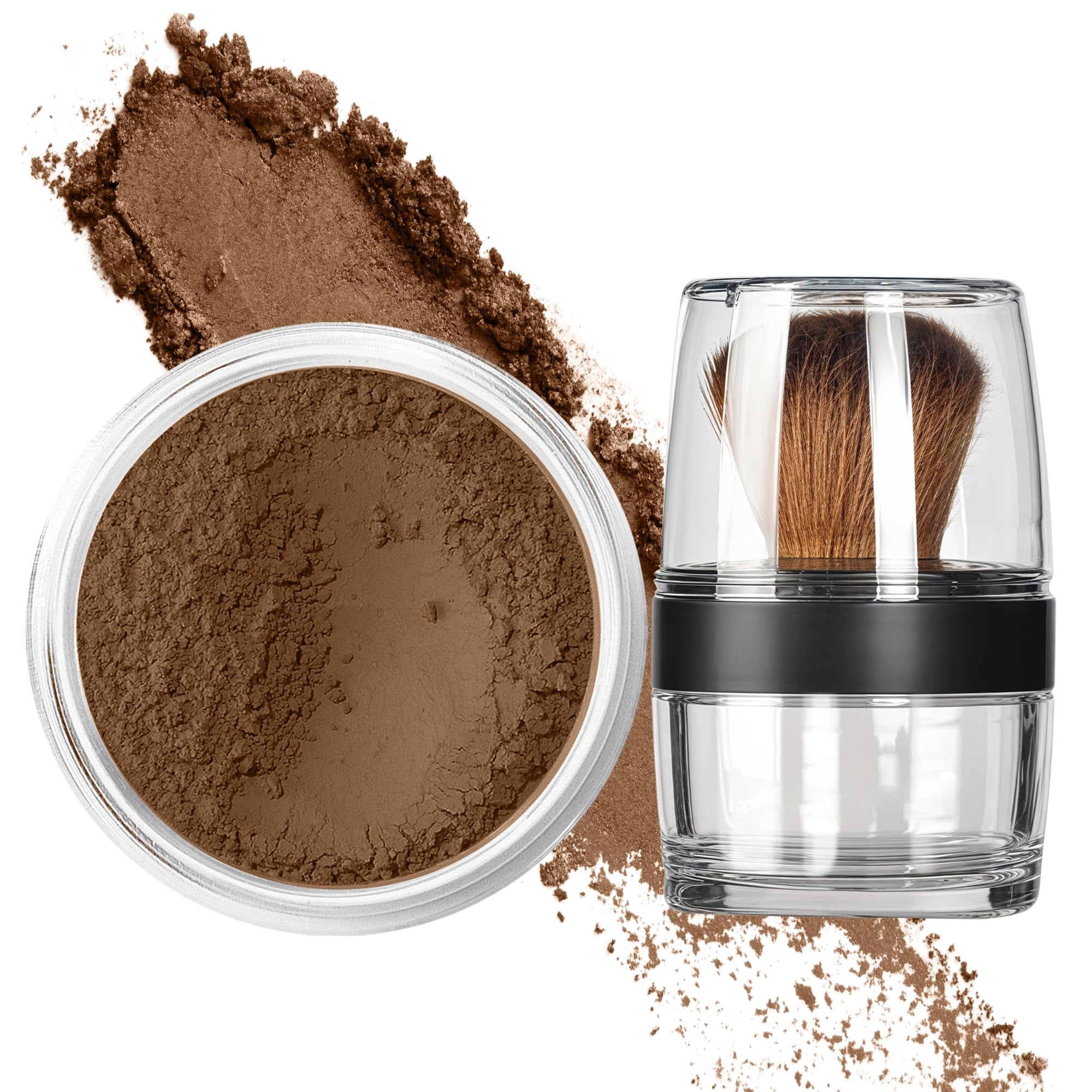 KABUKI JAR BRUSH & FOUNDATION (EBONY) Kit Mineral Makeup Full Size Set ...