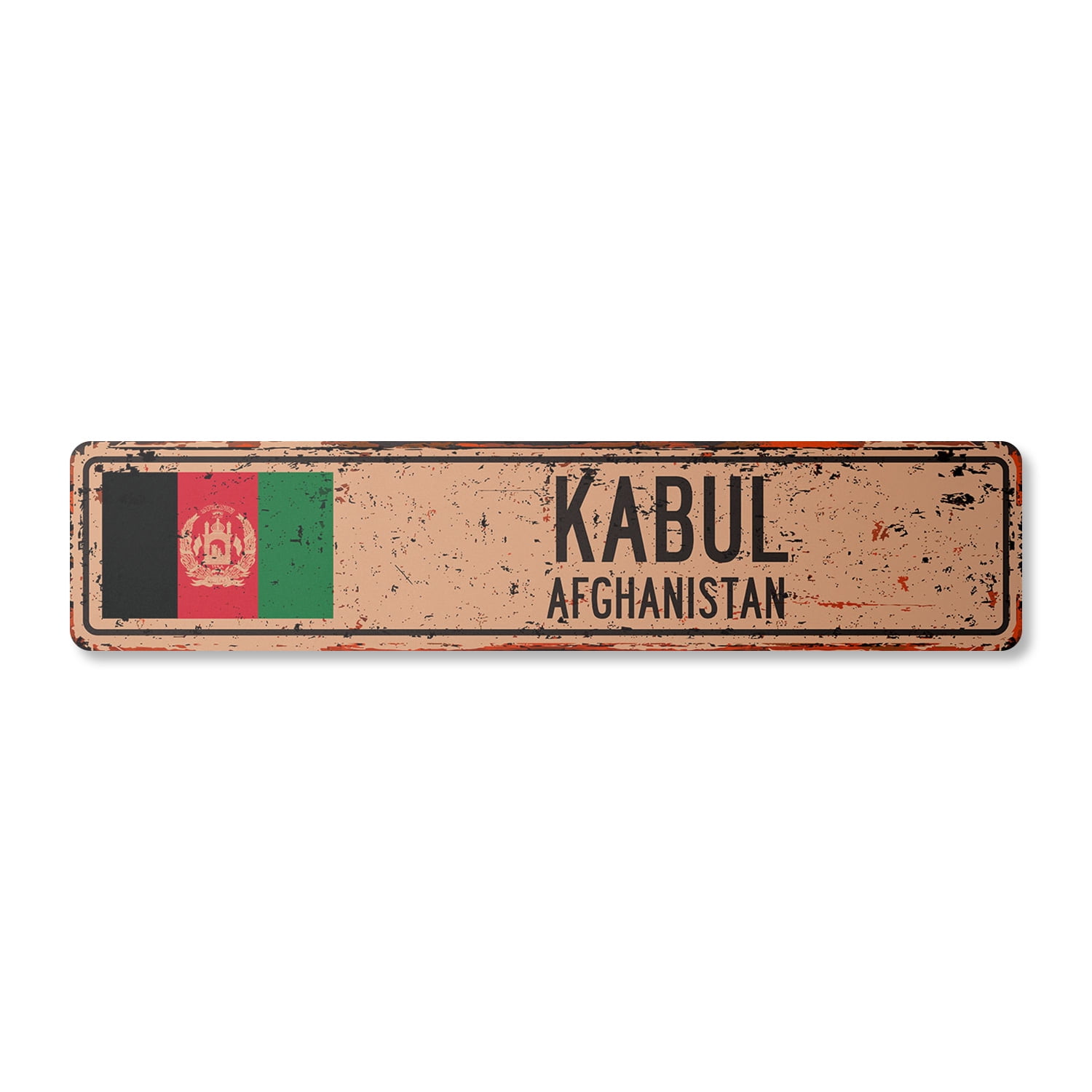 KABUL AFGHANISTAN Vintage Plastic Street Sign Afghani flag city country ...