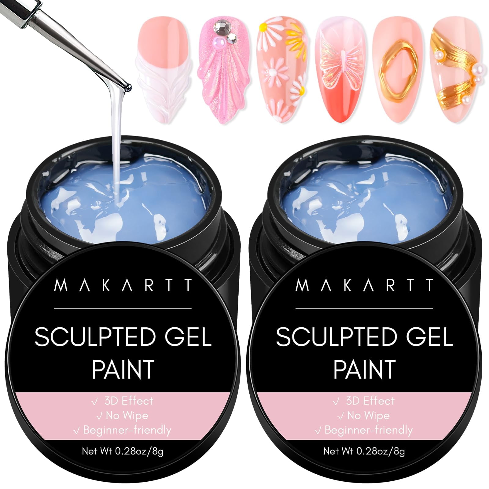 KACG 3D Painting Gel Clear Nail Gel For Chrome Nail Powder Micro 3D ...