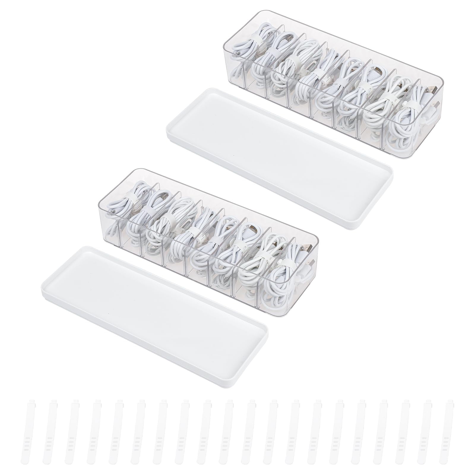 KACG3939 Clear Plastic Cable Organizer Box with Adjustment Compartments ...