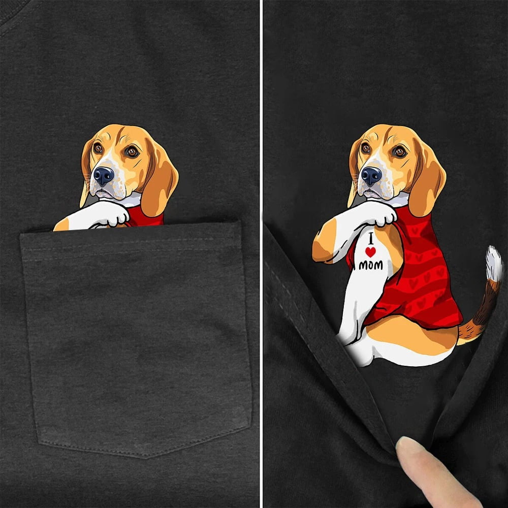 KACISSTY Cotton T-Shirts Fashion Pocket German Shepherd I Love Mom for ...