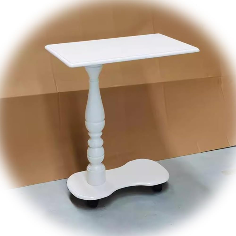 KADEUX C-Shaped Snack Table Retro Solid Wood Tray Table with Rolling ...