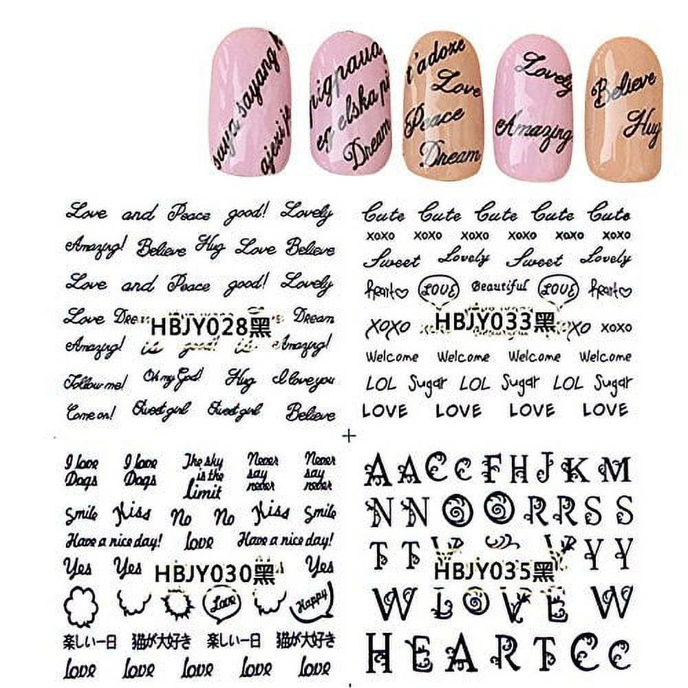KADS 12 Sheets Nail Letters Nail Decals English Alphabet Nail Design ...