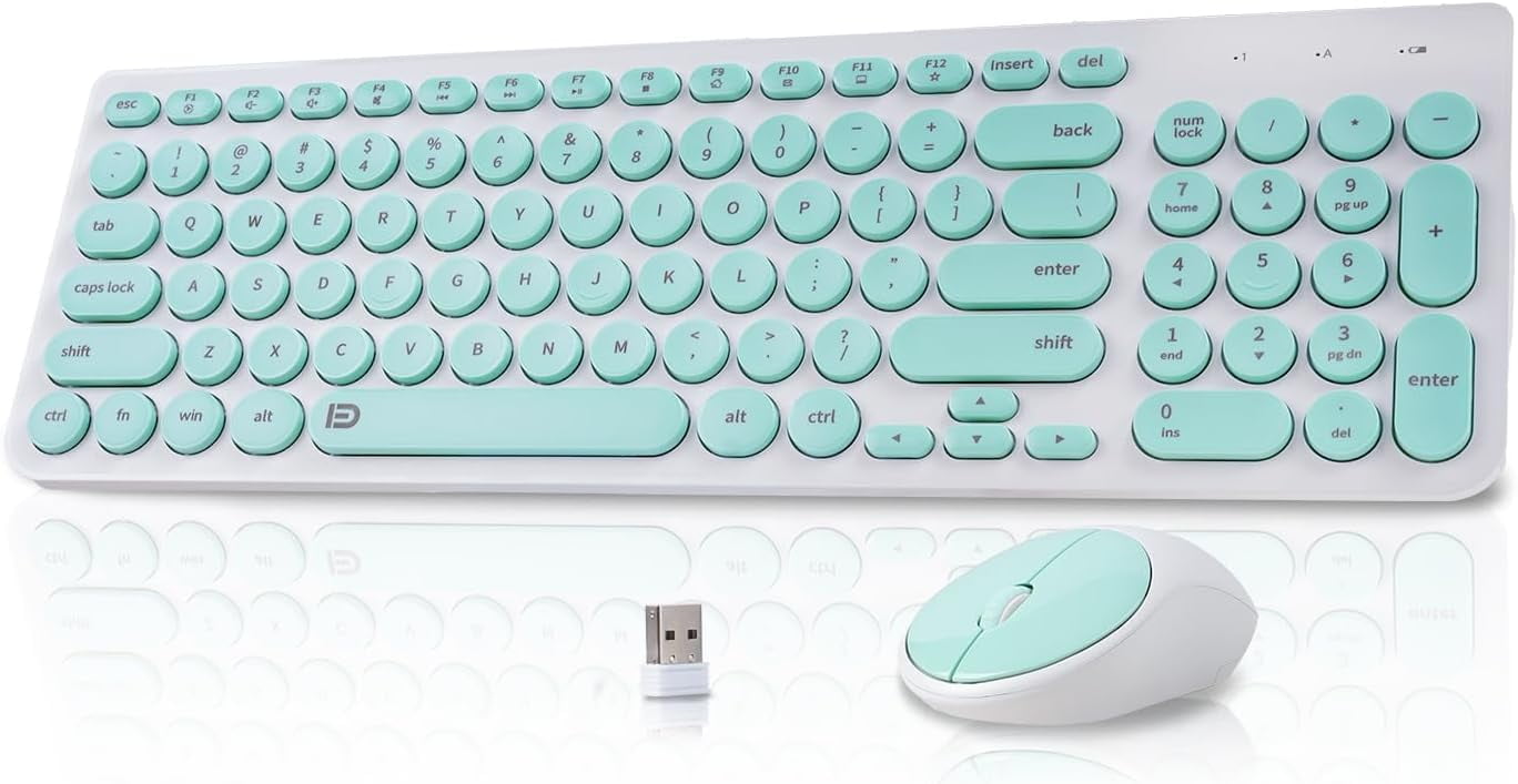KAFEN-XuanGui Wireless Keyboard Mouse Combo Round Keycaps,Full Size ...