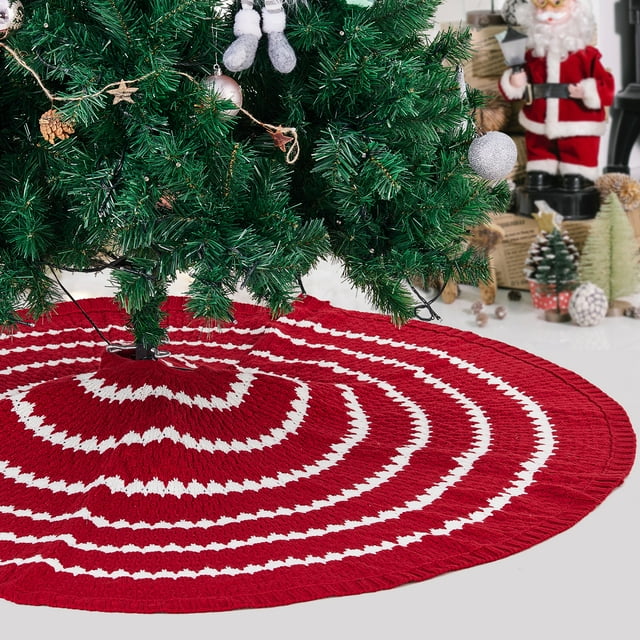 KAHOO 48 inch Christmas Tree Skirt Knitted Tree Skirt Apron Christmas ...