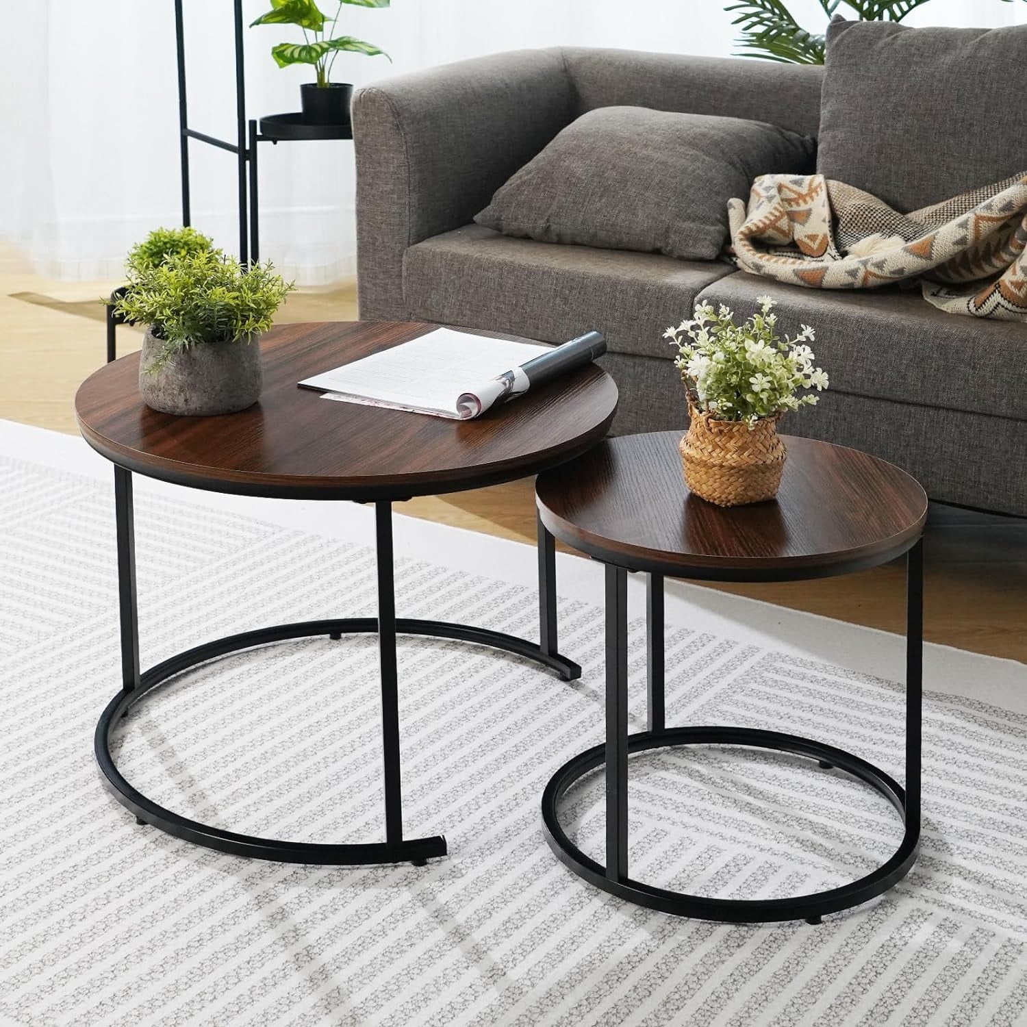 KAHOO Round Coffee Nesting Tables Modern Stacking Coffee Tables Wood ...
