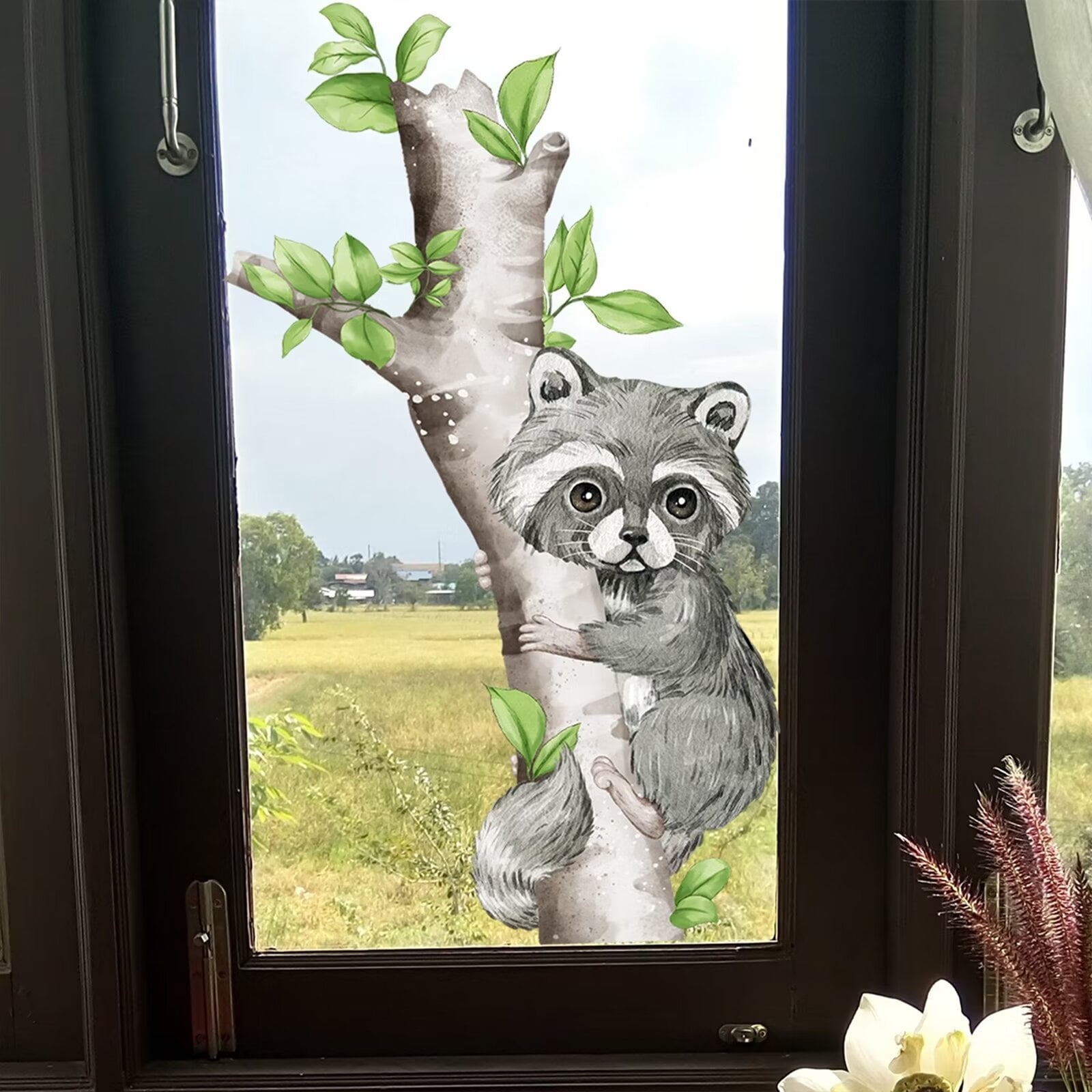 KAHSHEEN Animal Window Decals for Glass, Raccoon Woodland Animals ...