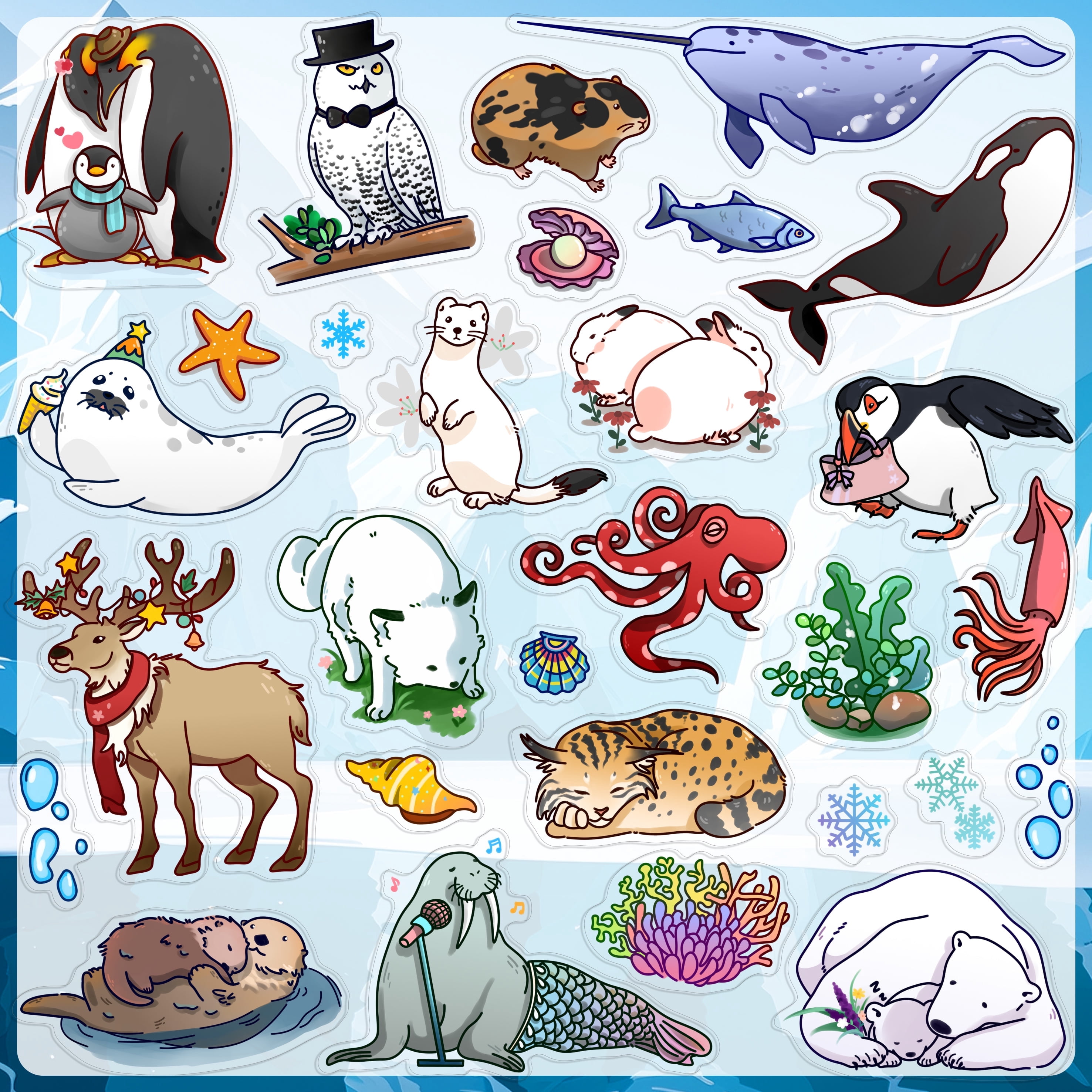 KAHSHEEN Animals Gel Window Clings 29 PCS Arctic Antarctic Polar Ocean ...