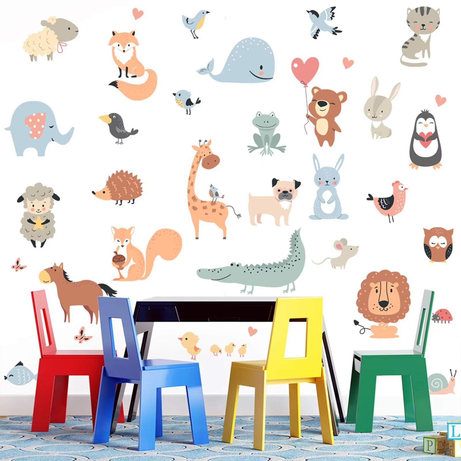 KAHSHEEN Animals Wall Decals for Kids - Jungle Woodland Animal Wall ...