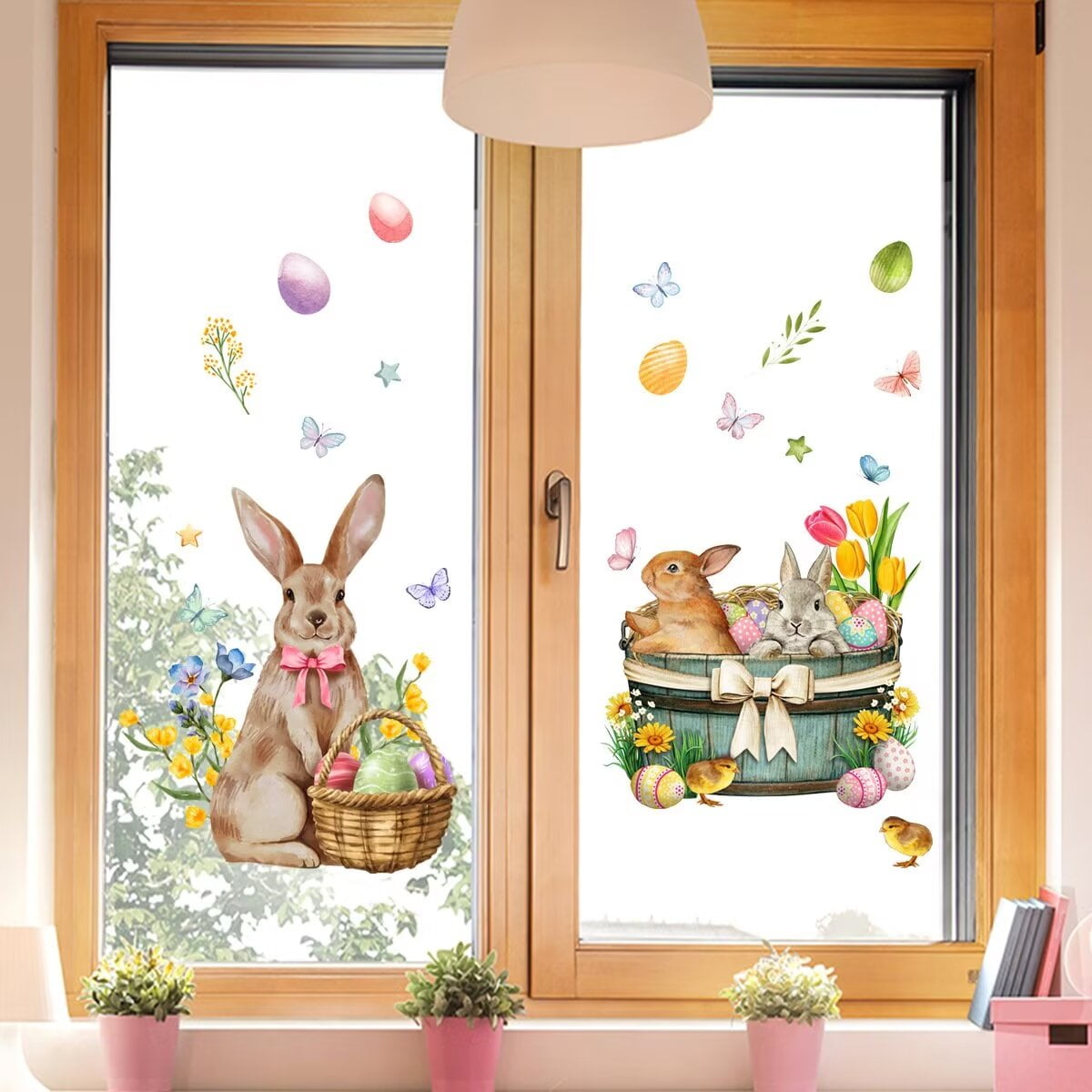 KAHSHEEN Easter Window Clings for Kids - Cartoon Rabbit Bunny Easter ...