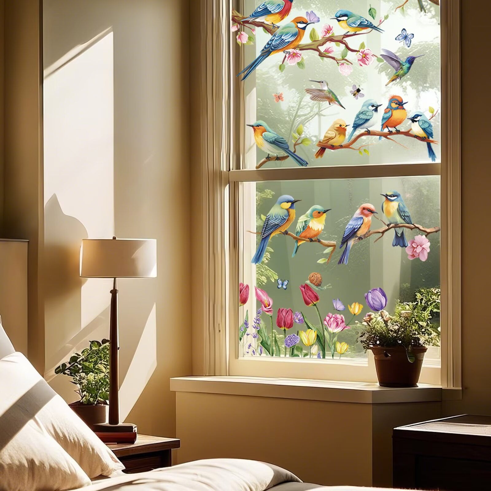 KAHSHEEN Summer Window Clings for Glass Window - Bird Butterfly Floral ...