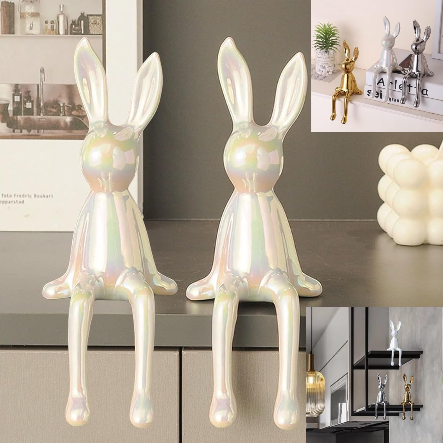 KAIEN Brass Sitting Bunny, Sitting Gold Bunny for Shelf, Ceramic Bunny ...