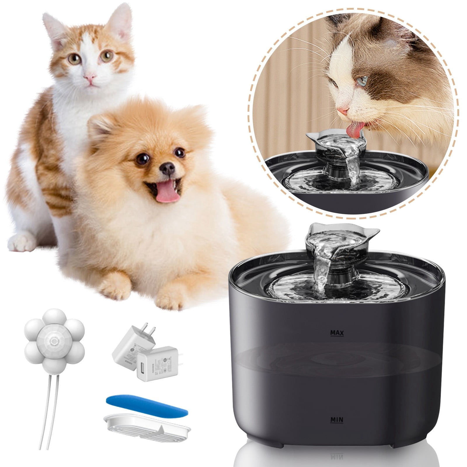 KAIEN Water Fountains Cats Stainless Steel Dispenser Wireless Pet ...