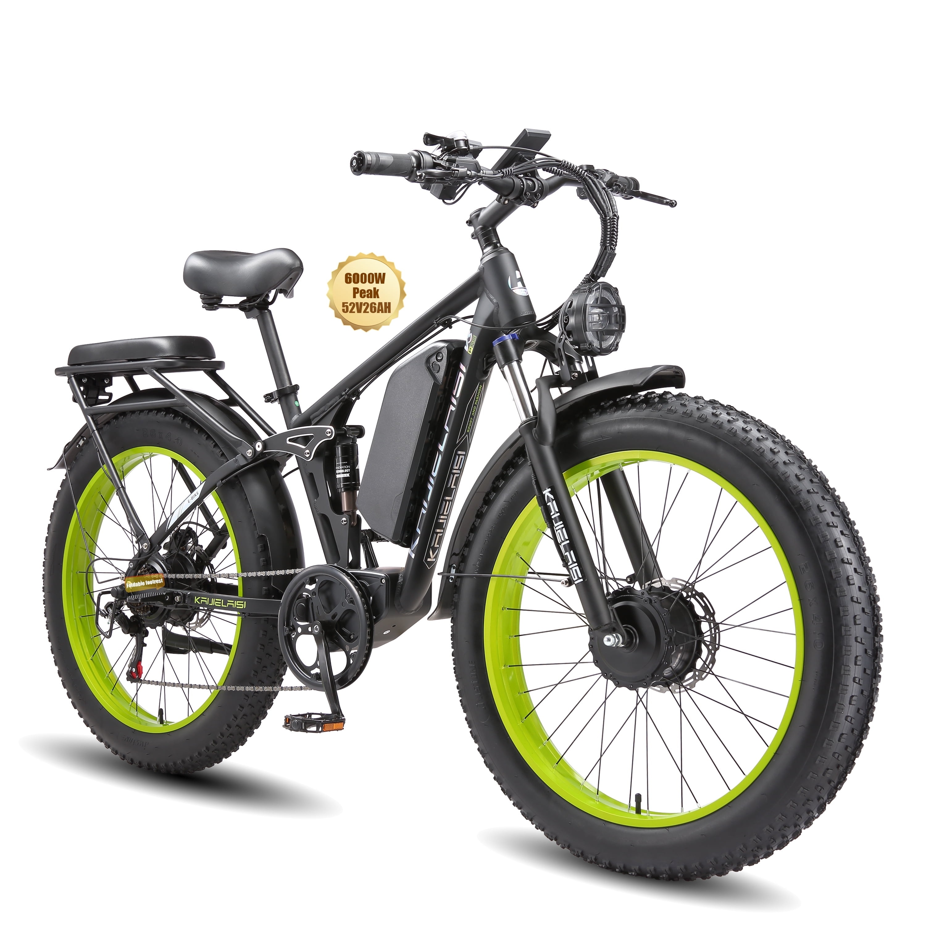 KAIJIELAISI Electric Bike for Adults,AWD Ebikes Dual Motor Peak 6000W, 26'' Fat Tire bikes with ...