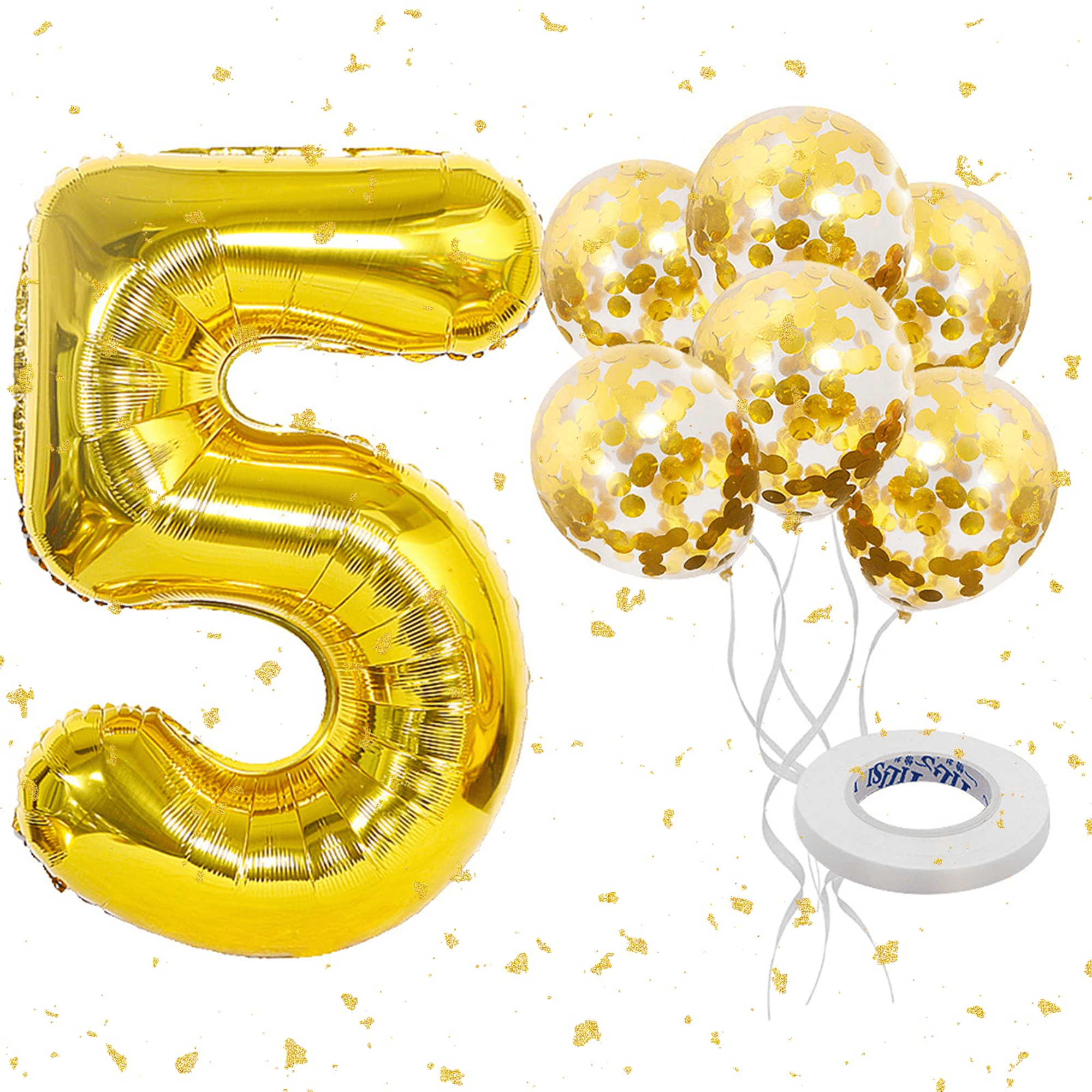 KAINSY 40inch 5 Number Balloon Giant Gold Digit Foil Balloons Confetti ...