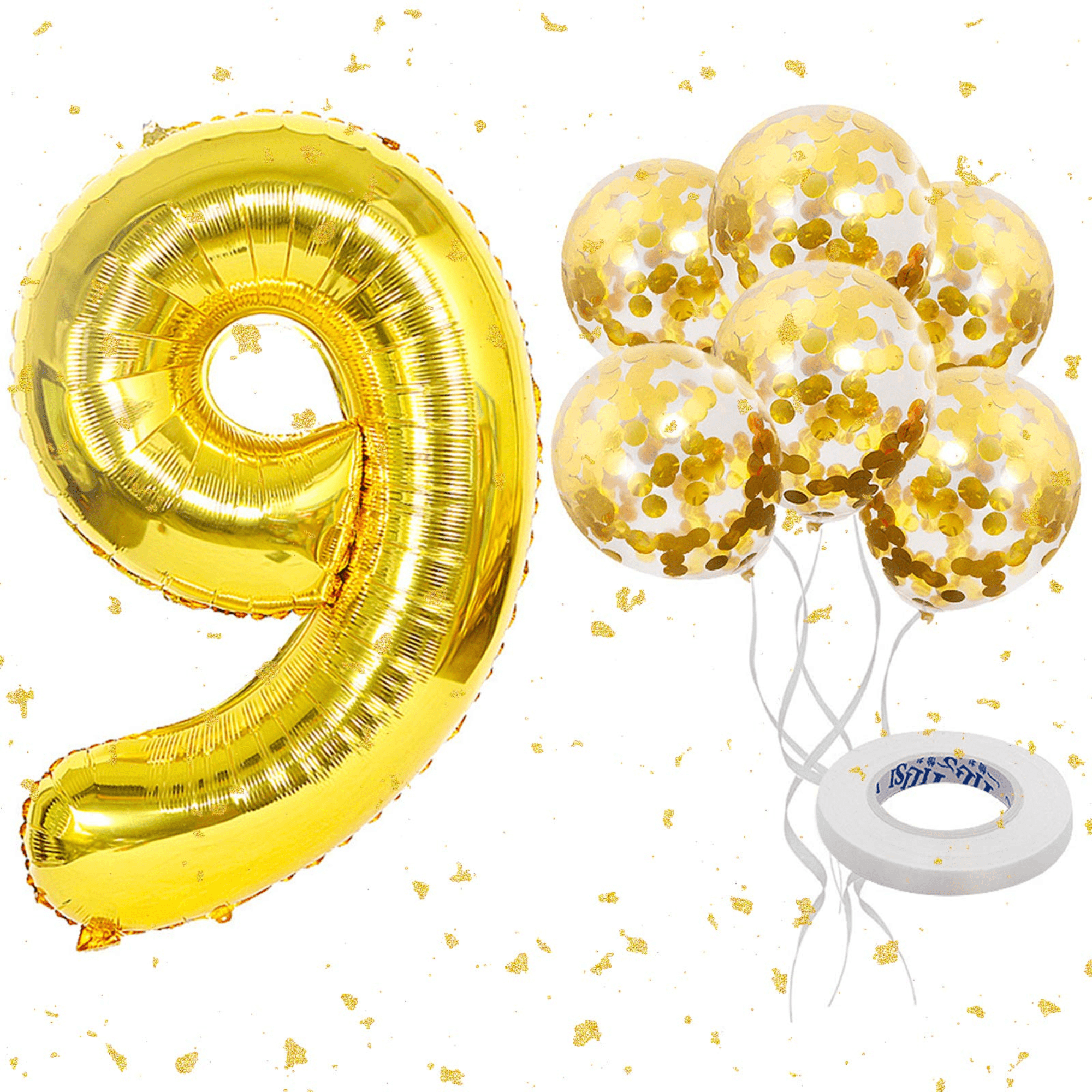 KAINSY 40inch 9 Number Balloon Giant Gold Digit Foil Balloons Confetti ...