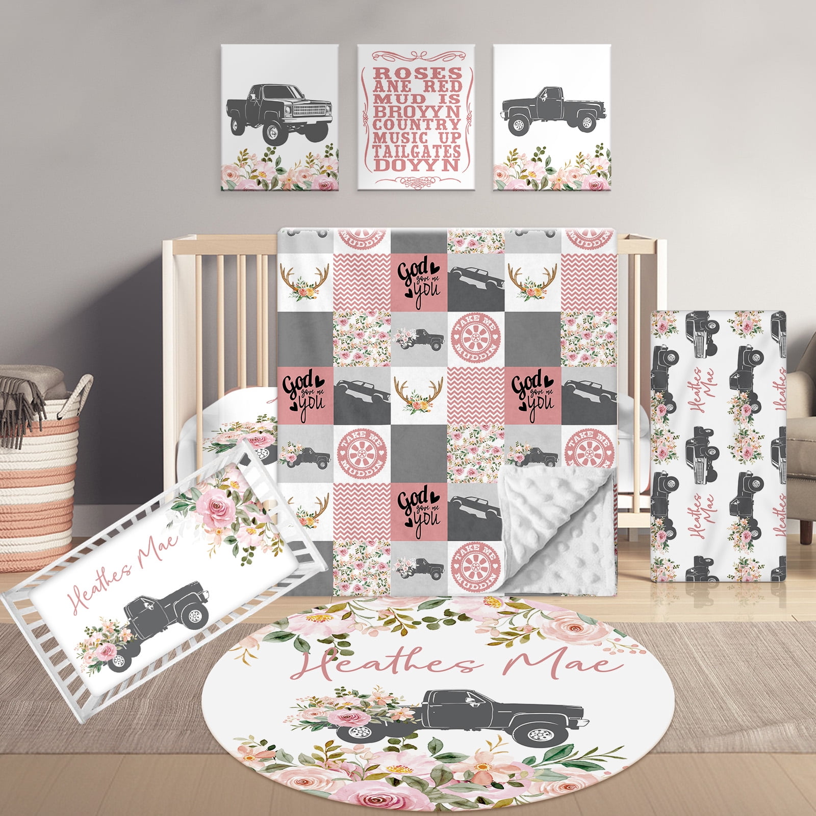 KAINSY Custom Baby Bedding Set,Personalized Name Crib Bedding Set,5 Pcs ...