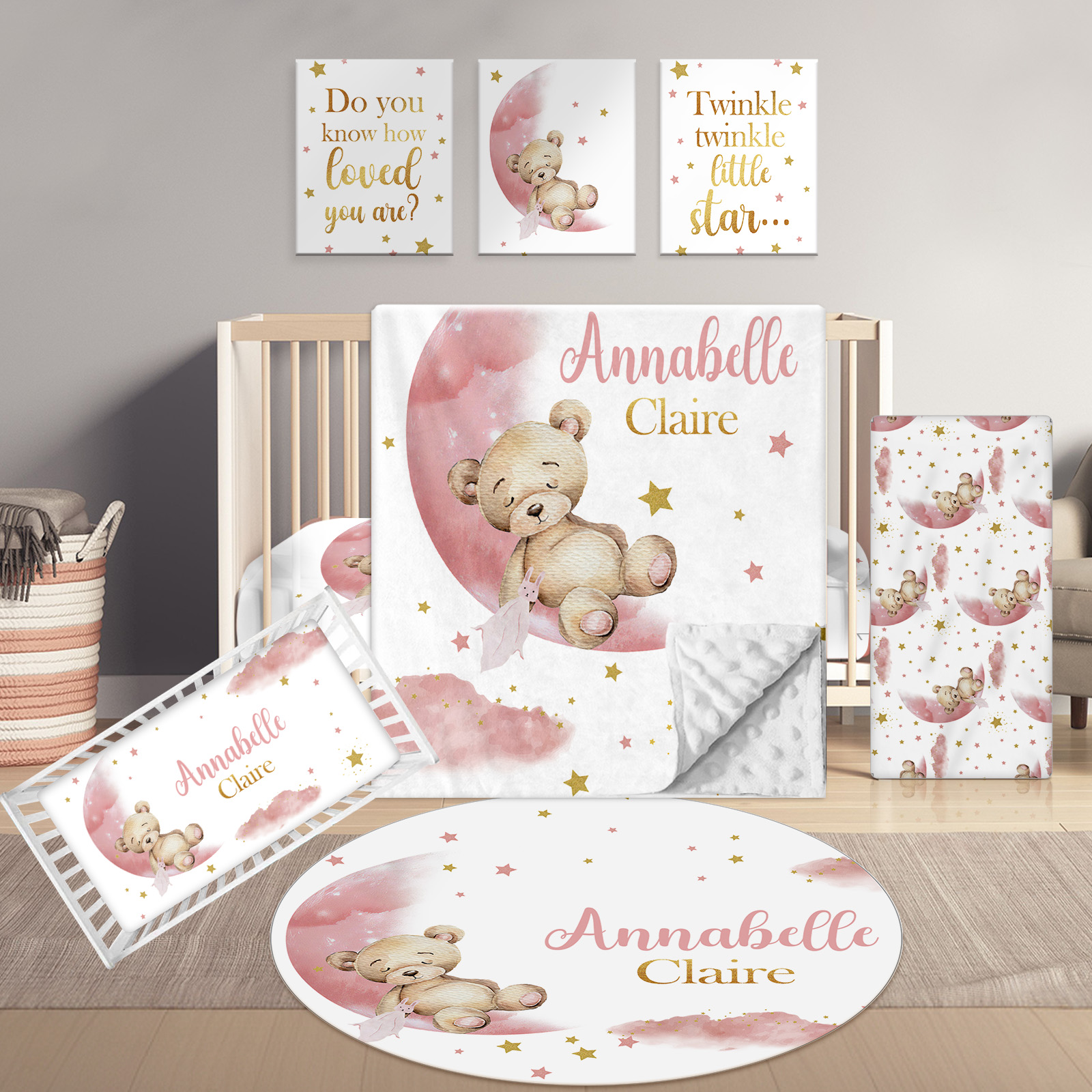 KAINSY Custom Baby Crib Bedding Set,Personalized Name Baby Crib Set,5 ...