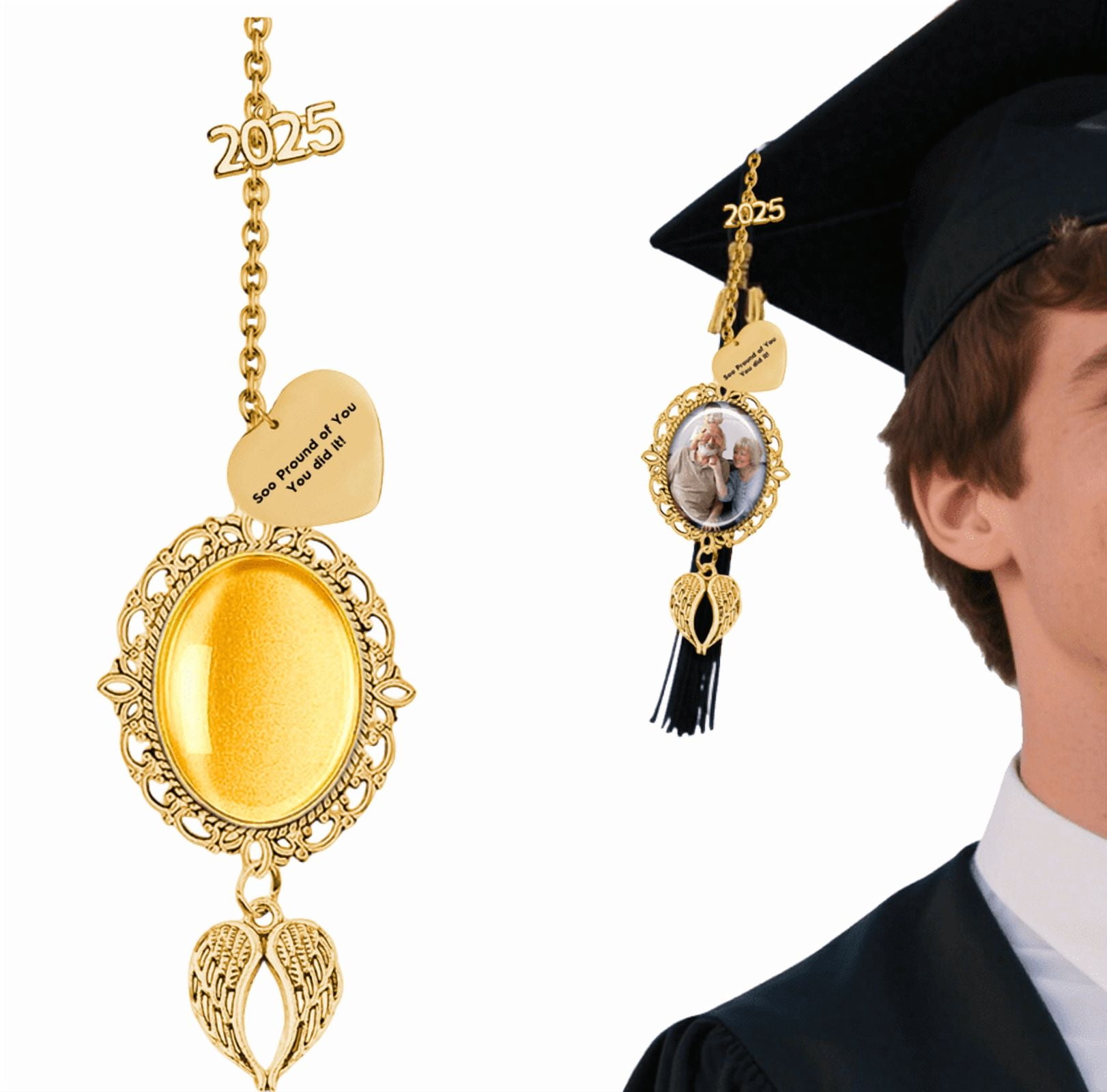 KAINSY Custom Graduation Cap Photo Tassel with Engraving Charm ...