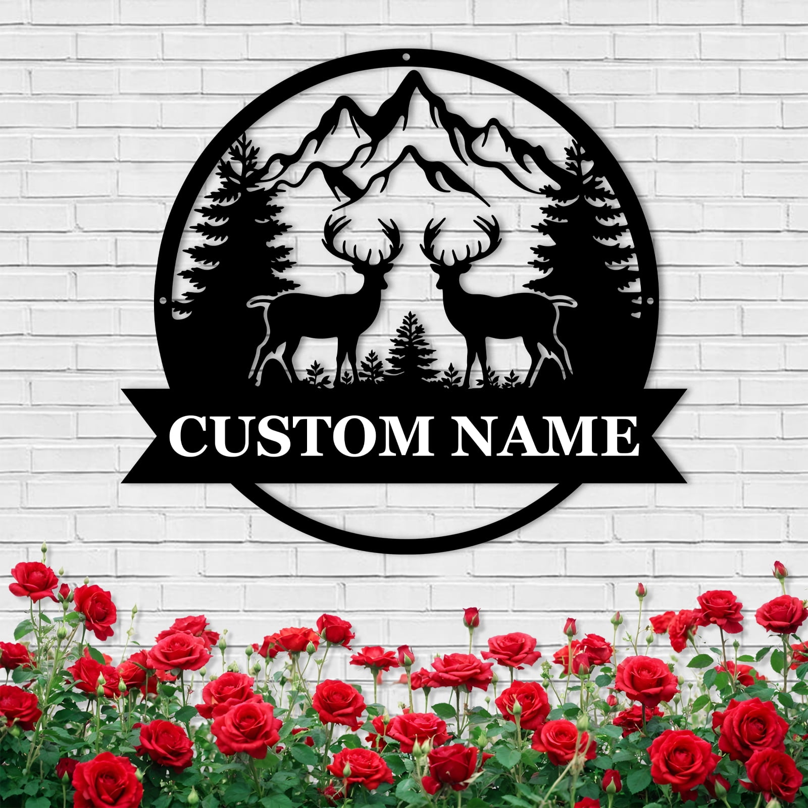 KAINSY Custom Metal Name Sign | Mountain & Deer Metal Cabin Sign ...