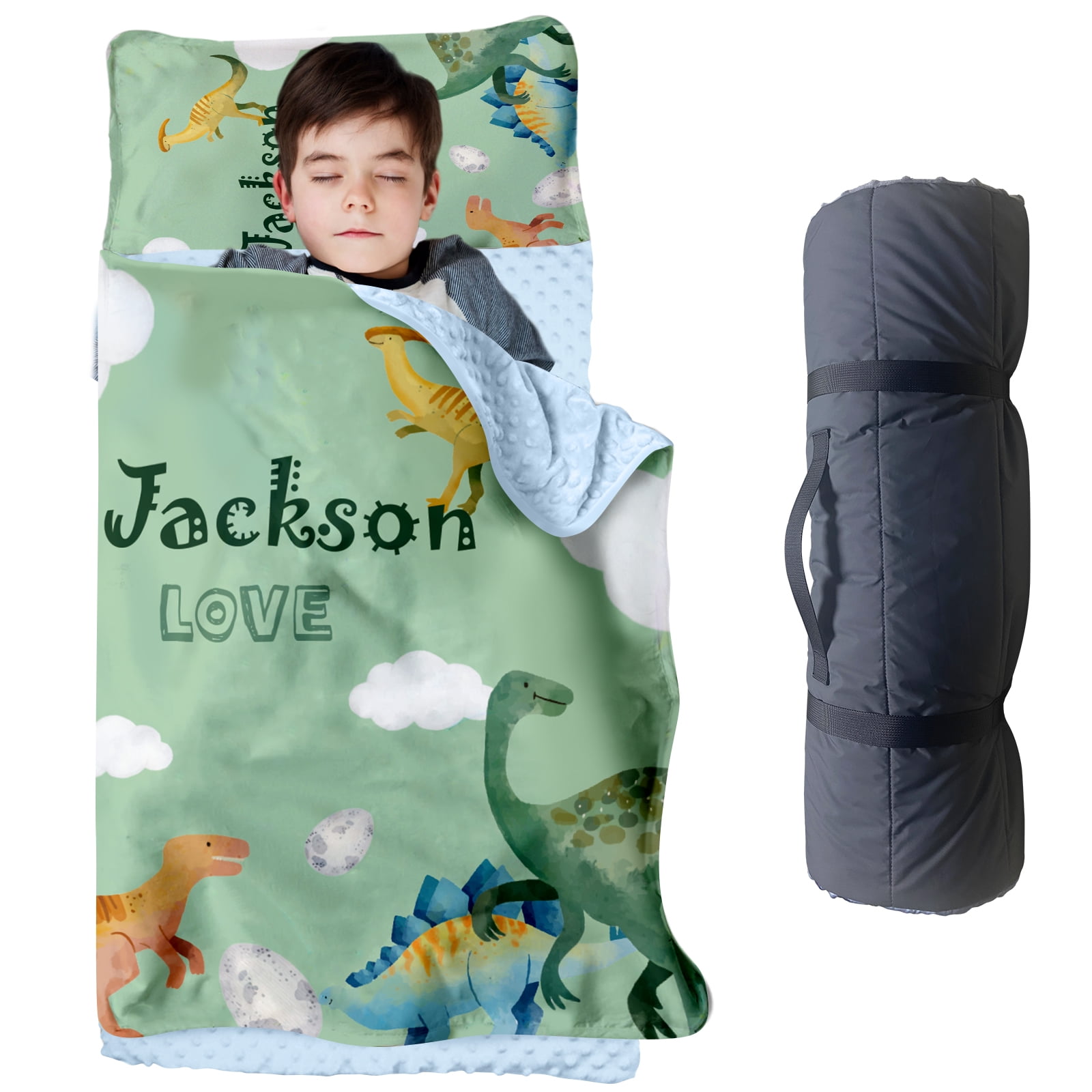 KAINSY Custom Name Toddler Nap Mat - Personalized Green Dinosaur Kids ...