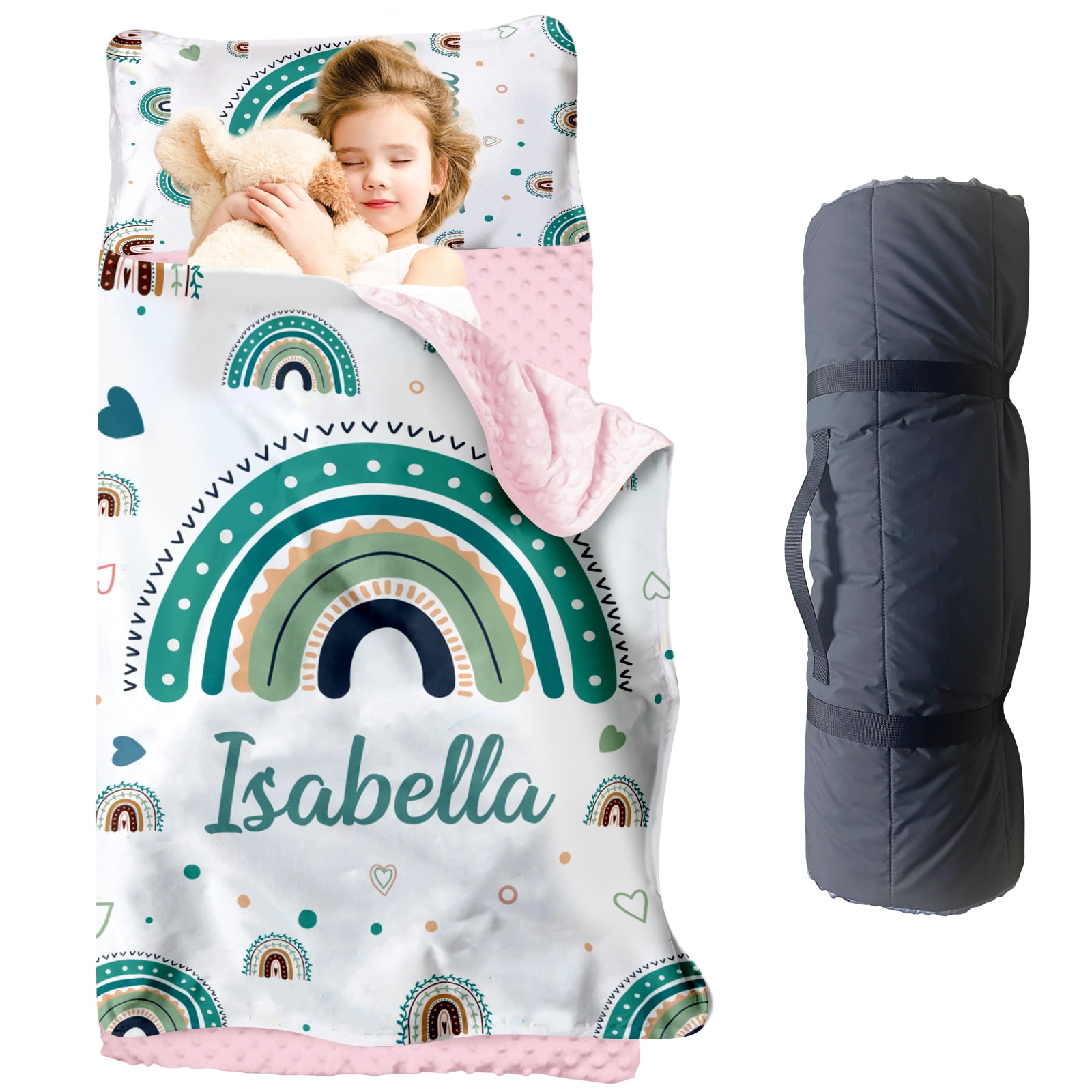KAINSY Custom Name Toddler Nap Mat with Rainbow Theme, Personalized ...