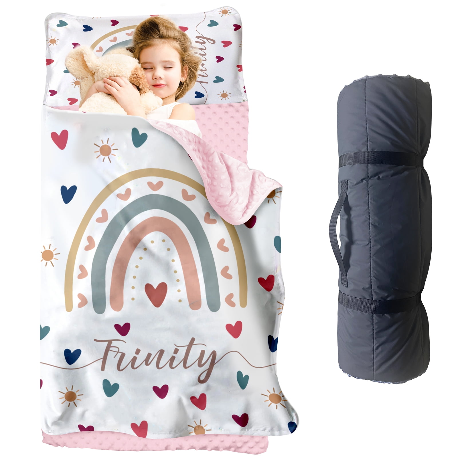 KAINSY Custom Rainbow Toddler Nap Mat, Personalized Name Kids Sleeping ...