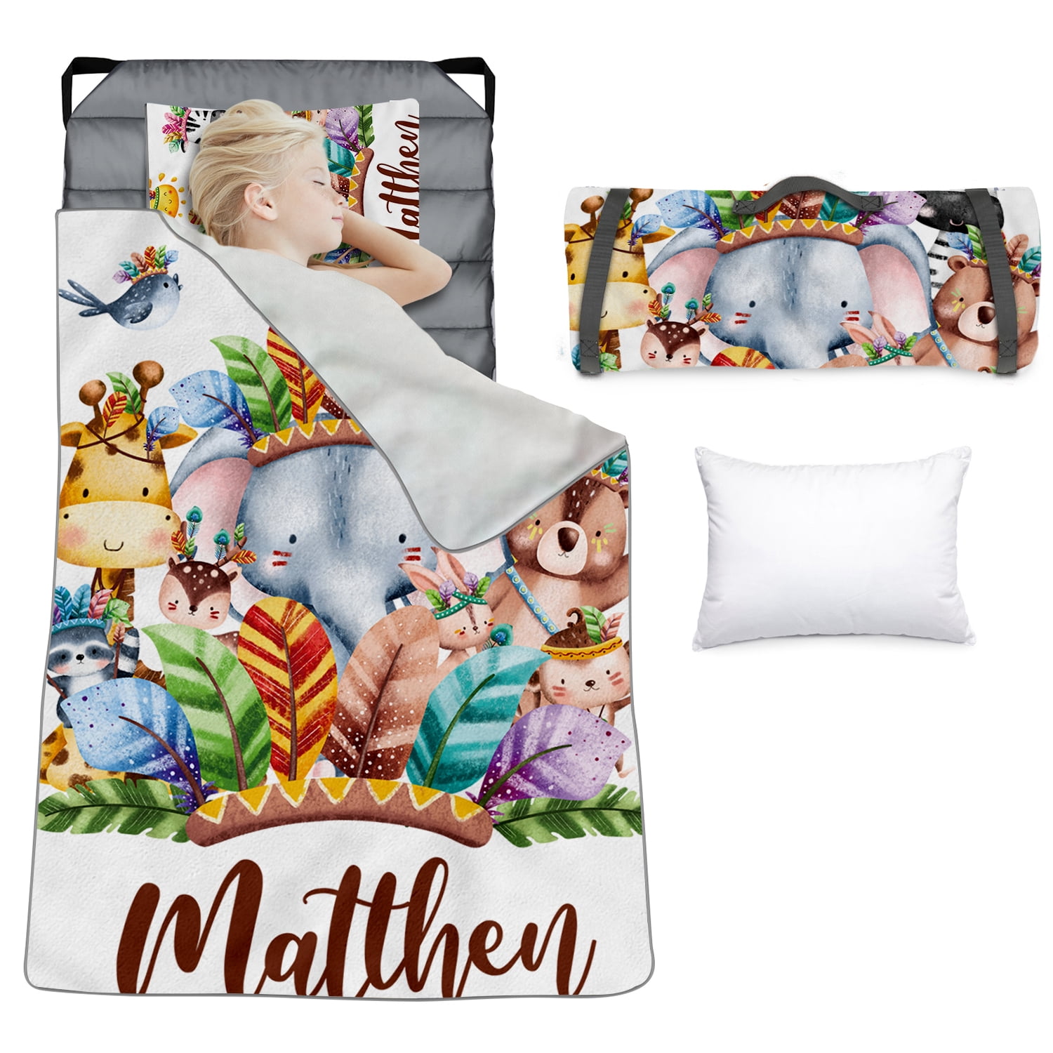 KAINSY Custom Toddler Nap Mat for Preschool, Personalized Name Animal ...