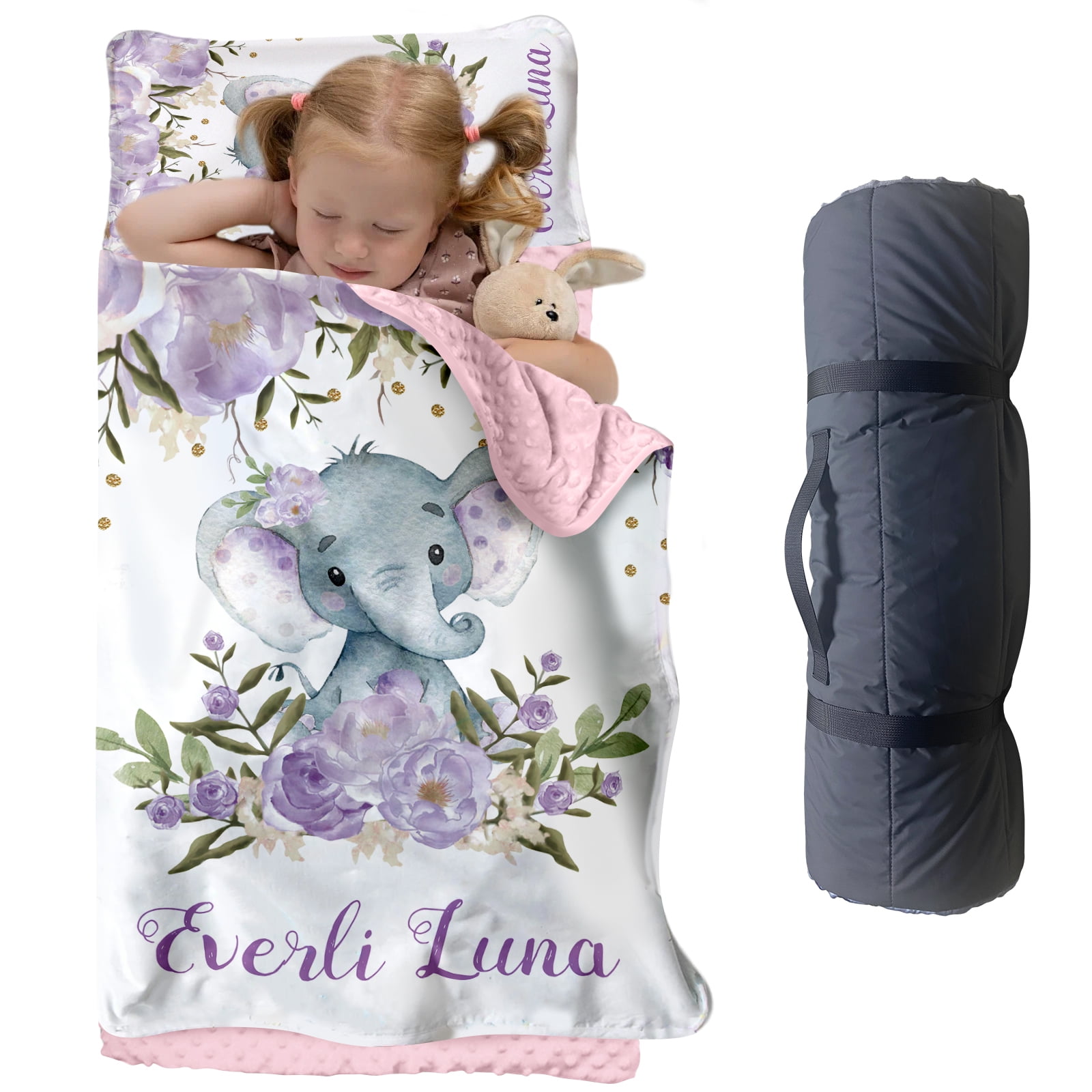 KAINSY Elephant Toddler Nap Mat, Cute Elephant Design Purple Flower ...