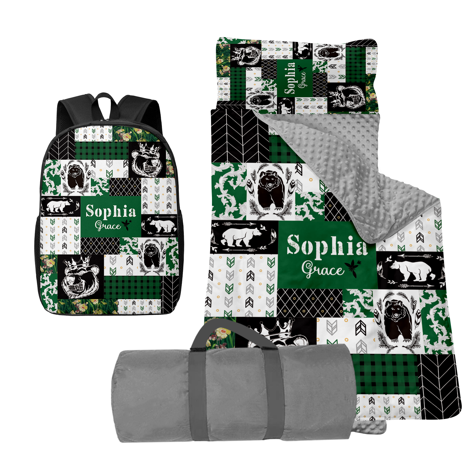 KAINSY Kids Nap Mat Set,School Backpack Set for Boys,Dark Green Forest ...