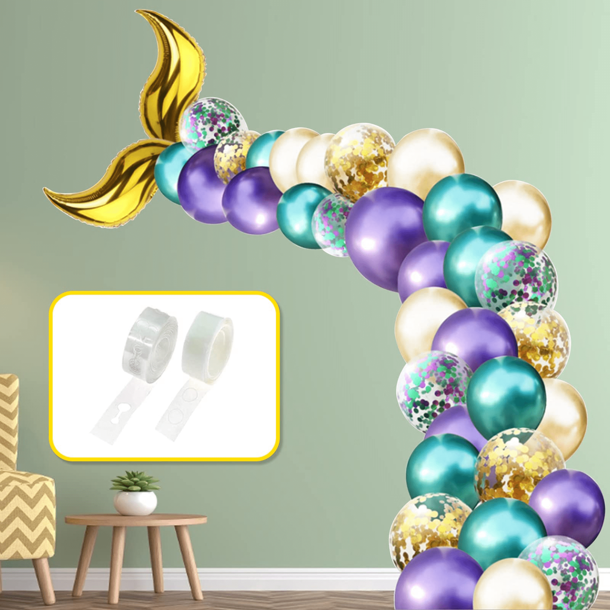 KAINSY Mermaid Balloon Kit, Mermaid Tail Arch, Purple Green Silver ...