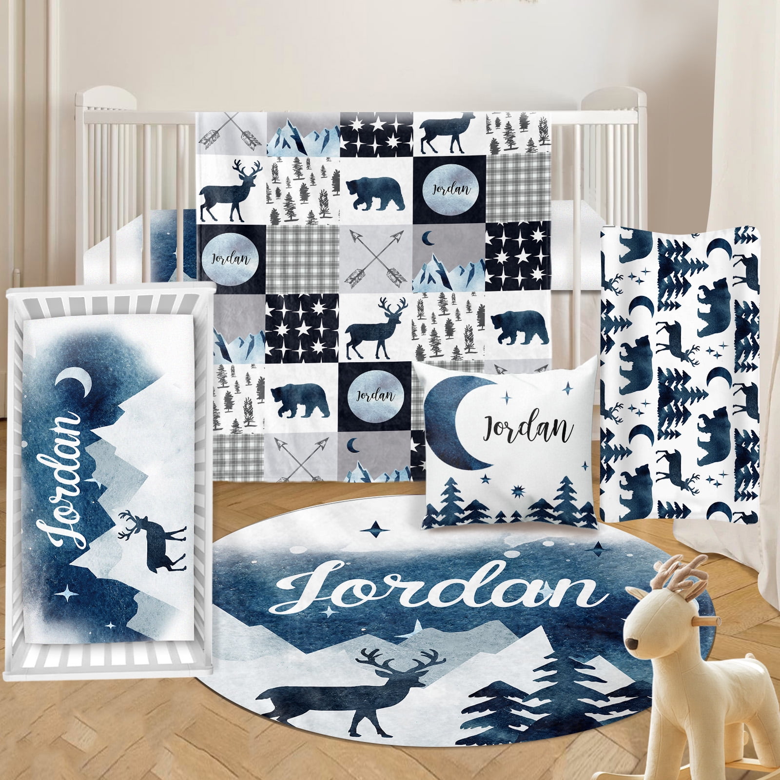 KAINSY Personalized Baby Crib Bedding Set, 5 Piece Custom Babies Name Nursery Bedding Set for ...