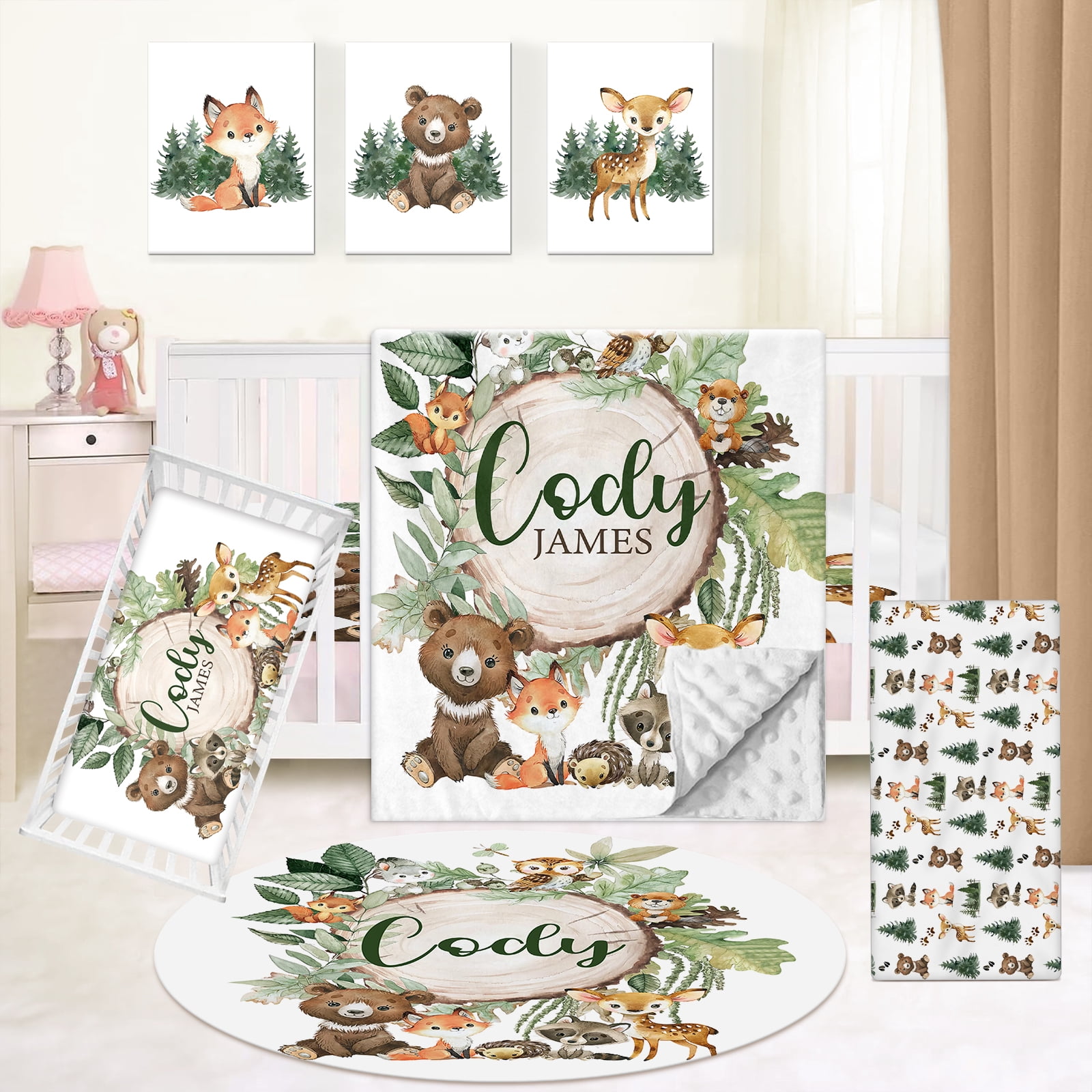 KAINSY Personalized Baby Crib Bedding Set - 5 Piece Custom Name Baby ...