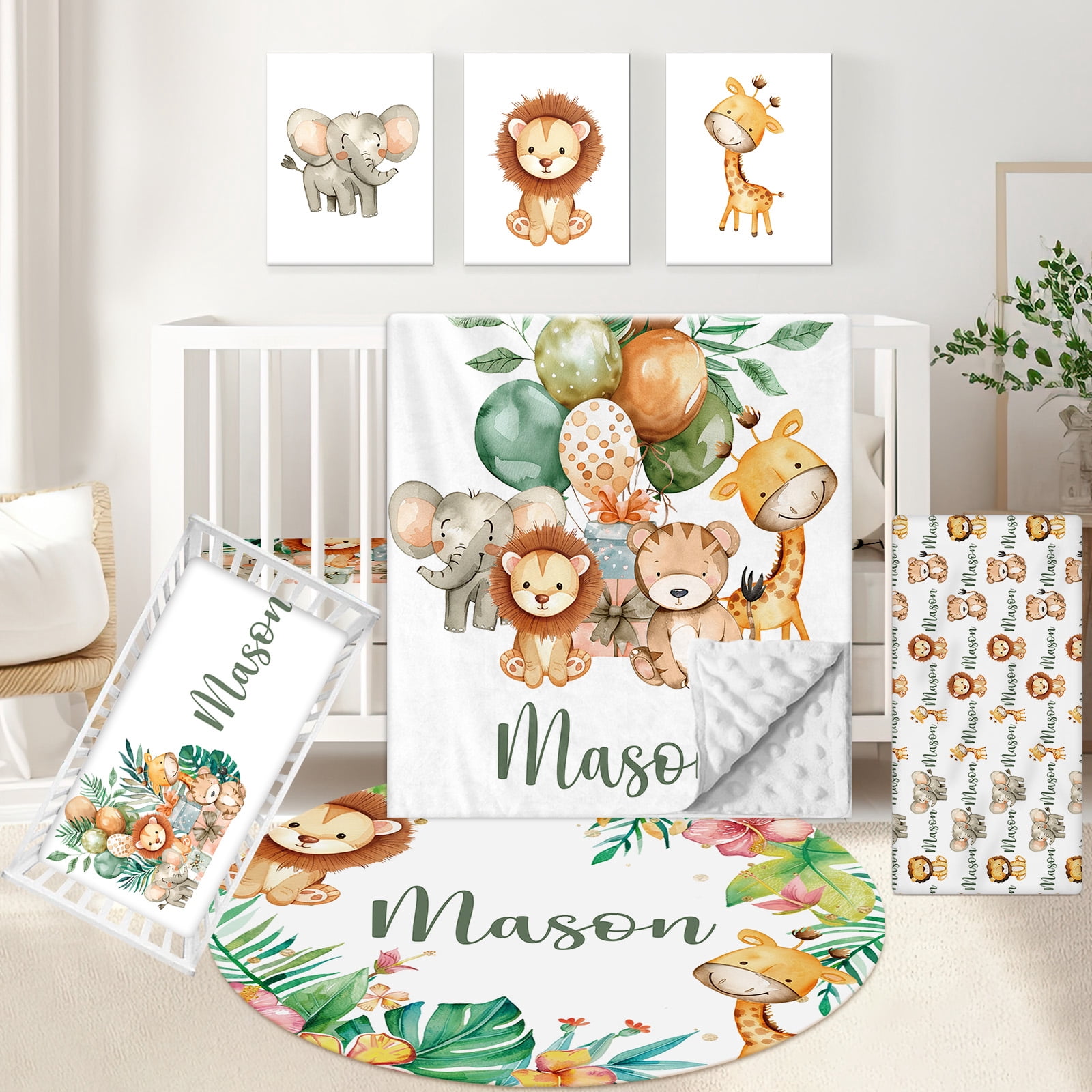 KAINSY Personalized Baby Crib Bedding Set,5 Piece Custom Name Baby Crib ...