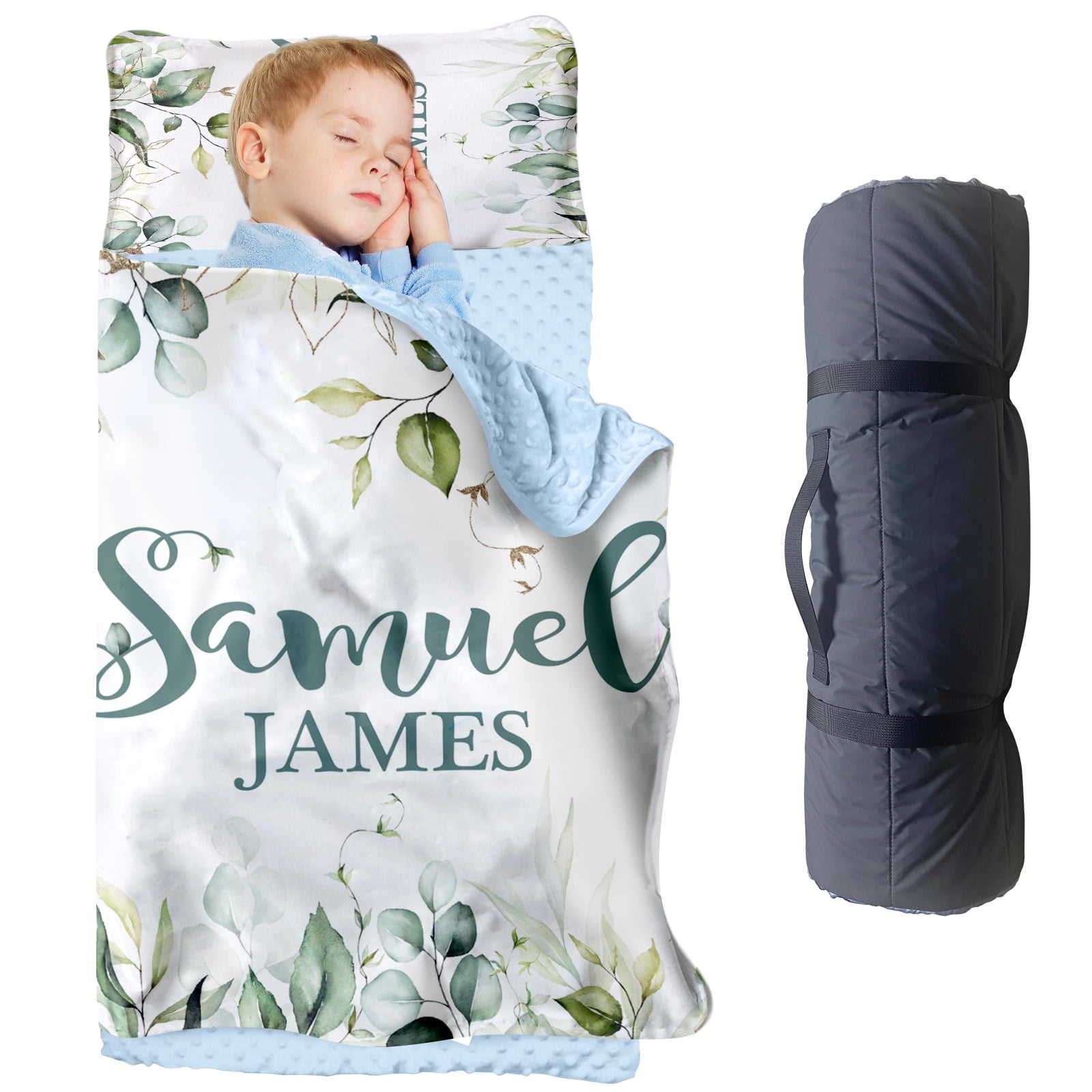 KAINSY Personalized Botanical Toddler Nap Mat - Custom Name Slumber Bag ...