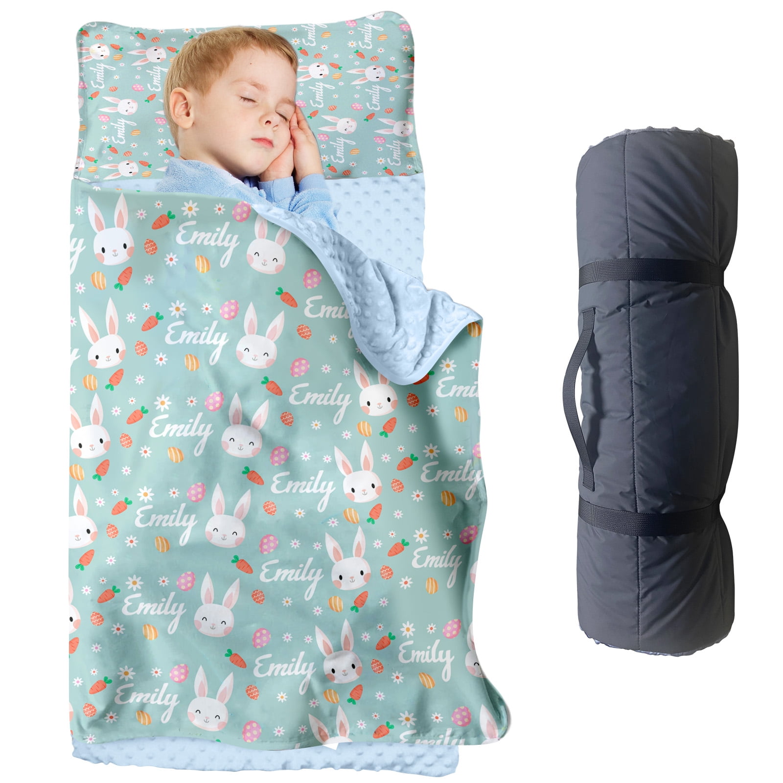 KAINSY Personalized Bunny Toddler Nap Mat - Custom Name Slumber Bag ...