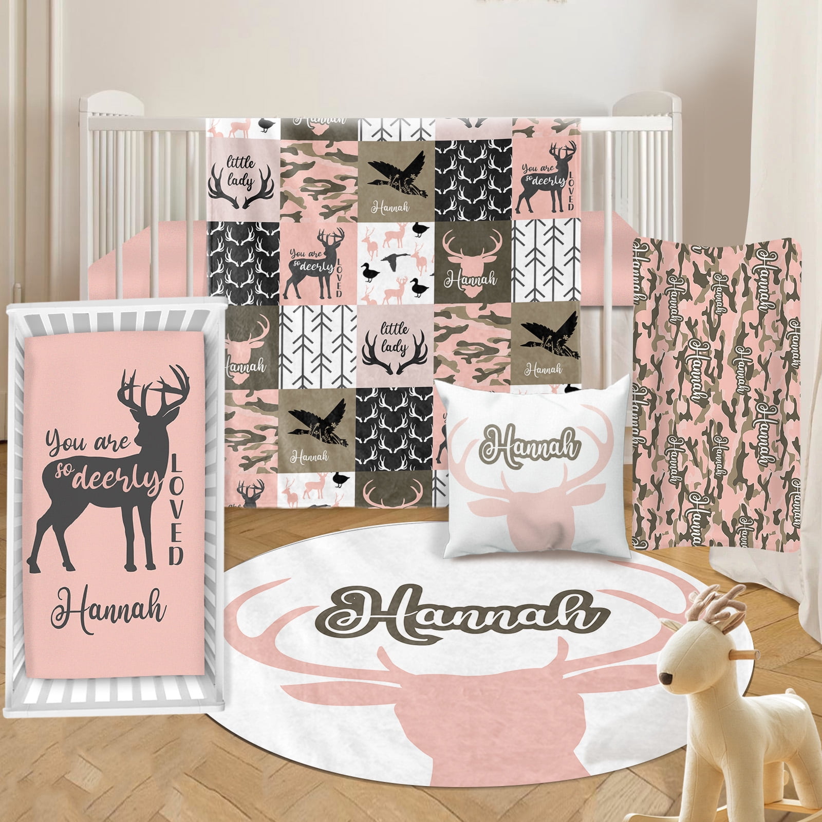 KAINSY Personalized Crib Bedding Set, 5 Pcs Baby Crib Sets with Name ...