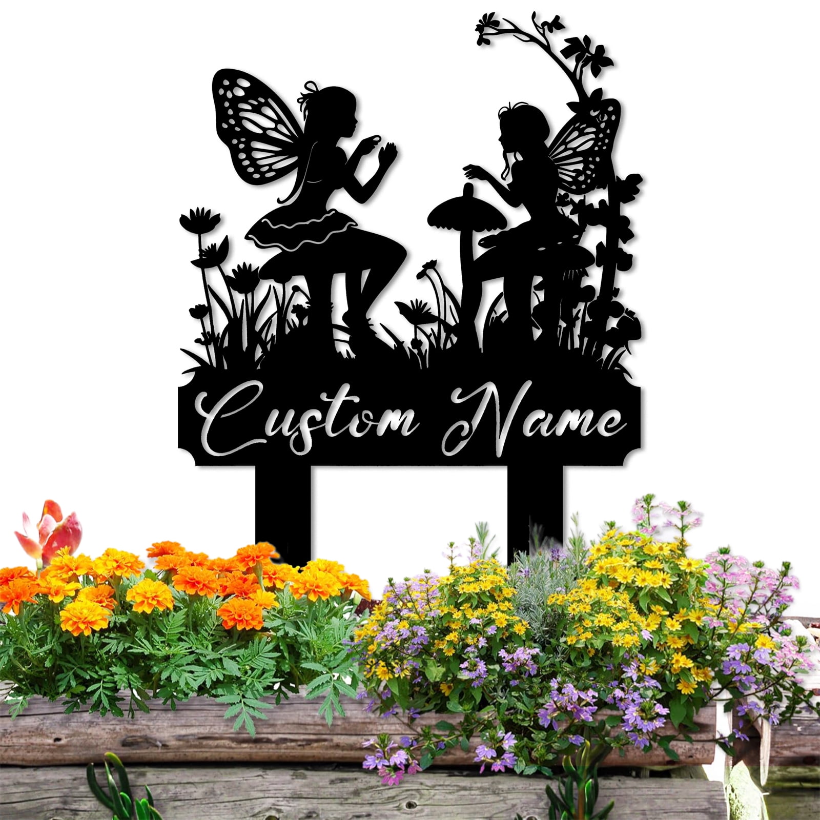 KAINSY Personalized Fairy Metal Garden Signs, Custom Garden Stake Metal ...