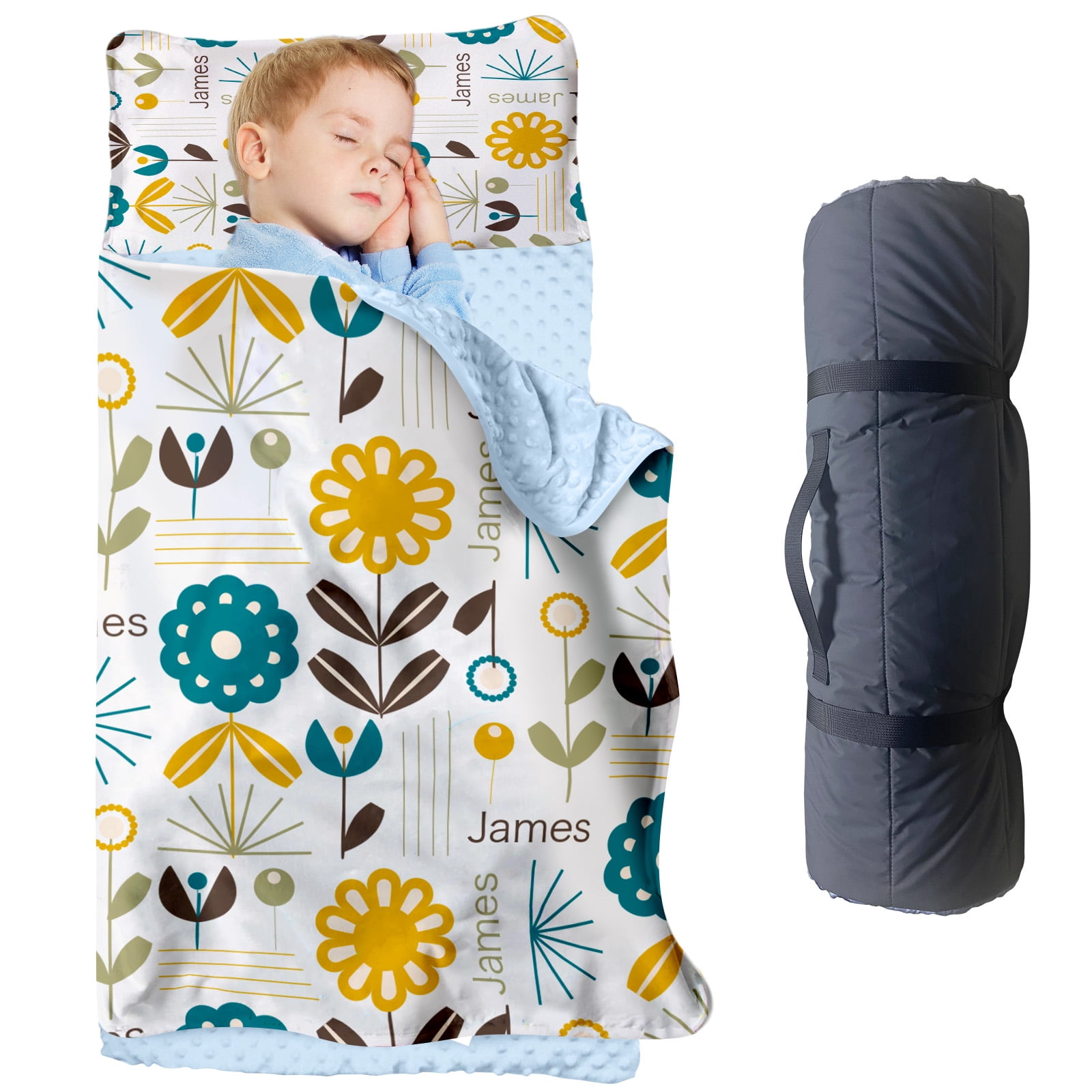 KAINSY Personalized Floral Toddler Nap Mat - Custom Name Slumber Bag ...