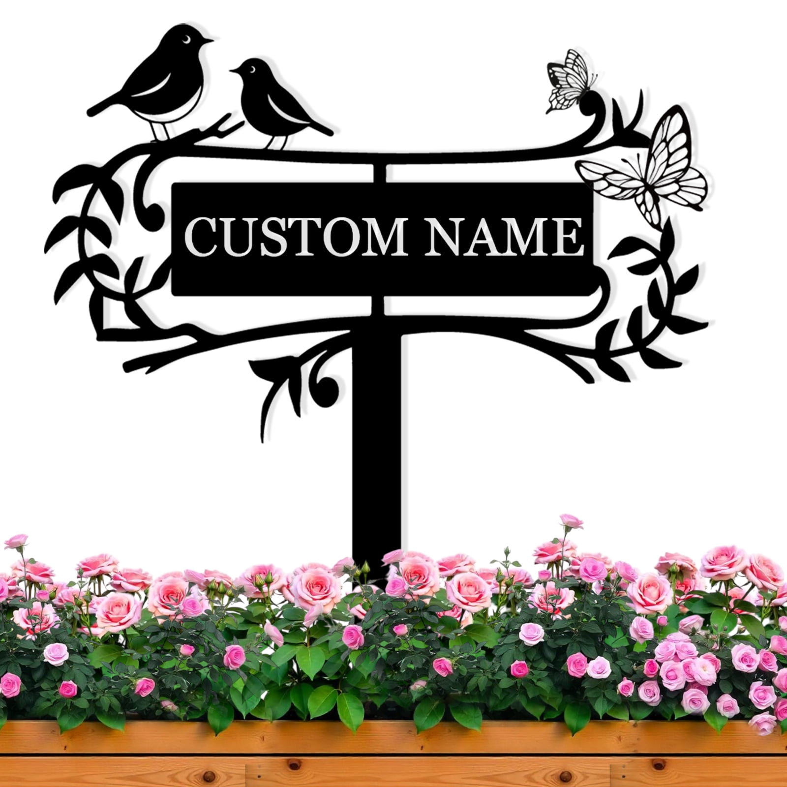 KAINSY Personalized Garden Sign, Custom Bird Metal Garden Stake Sign ...