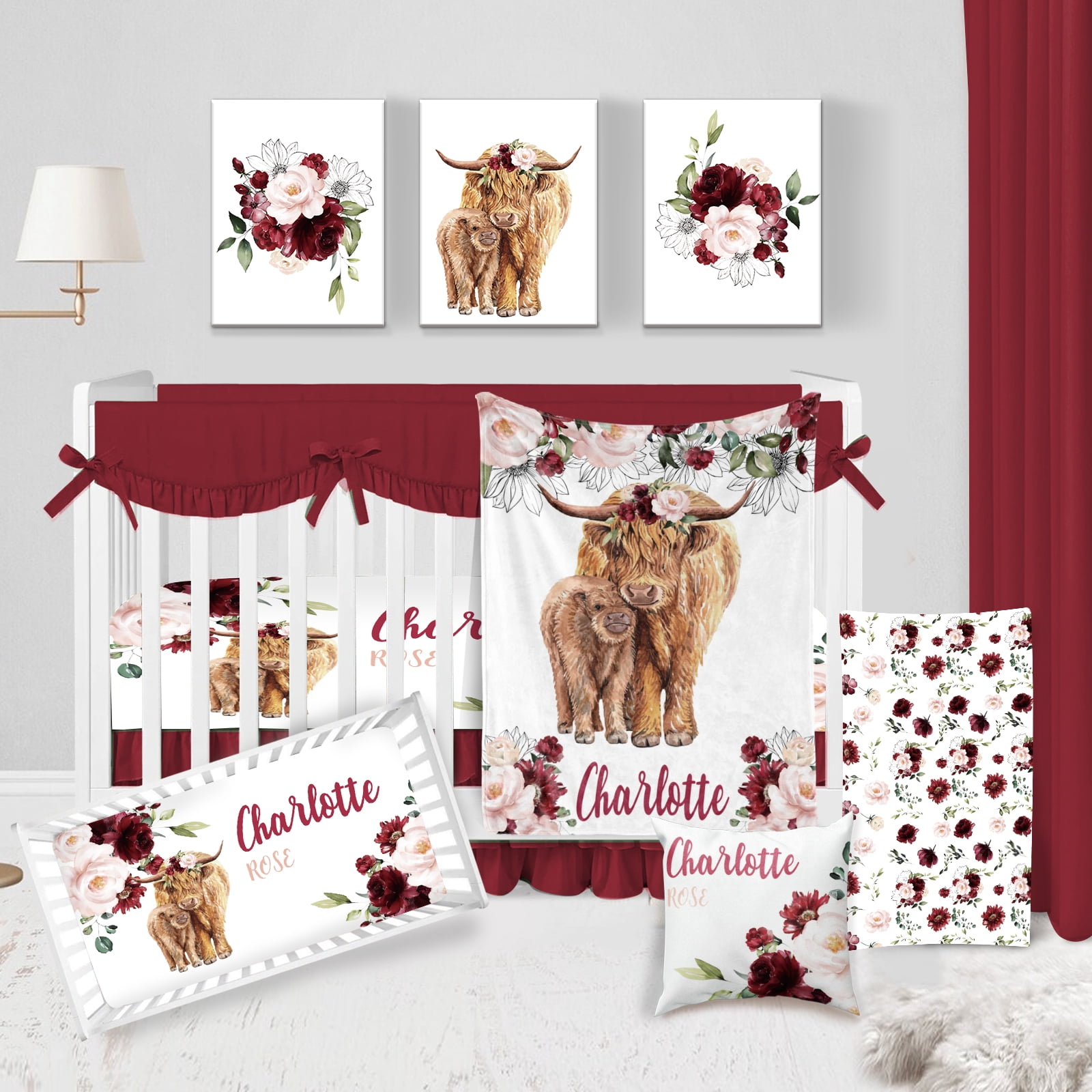 KAINSY Personalized Highland Cow Crib Bedding Set for Baby, Custom Baby ...