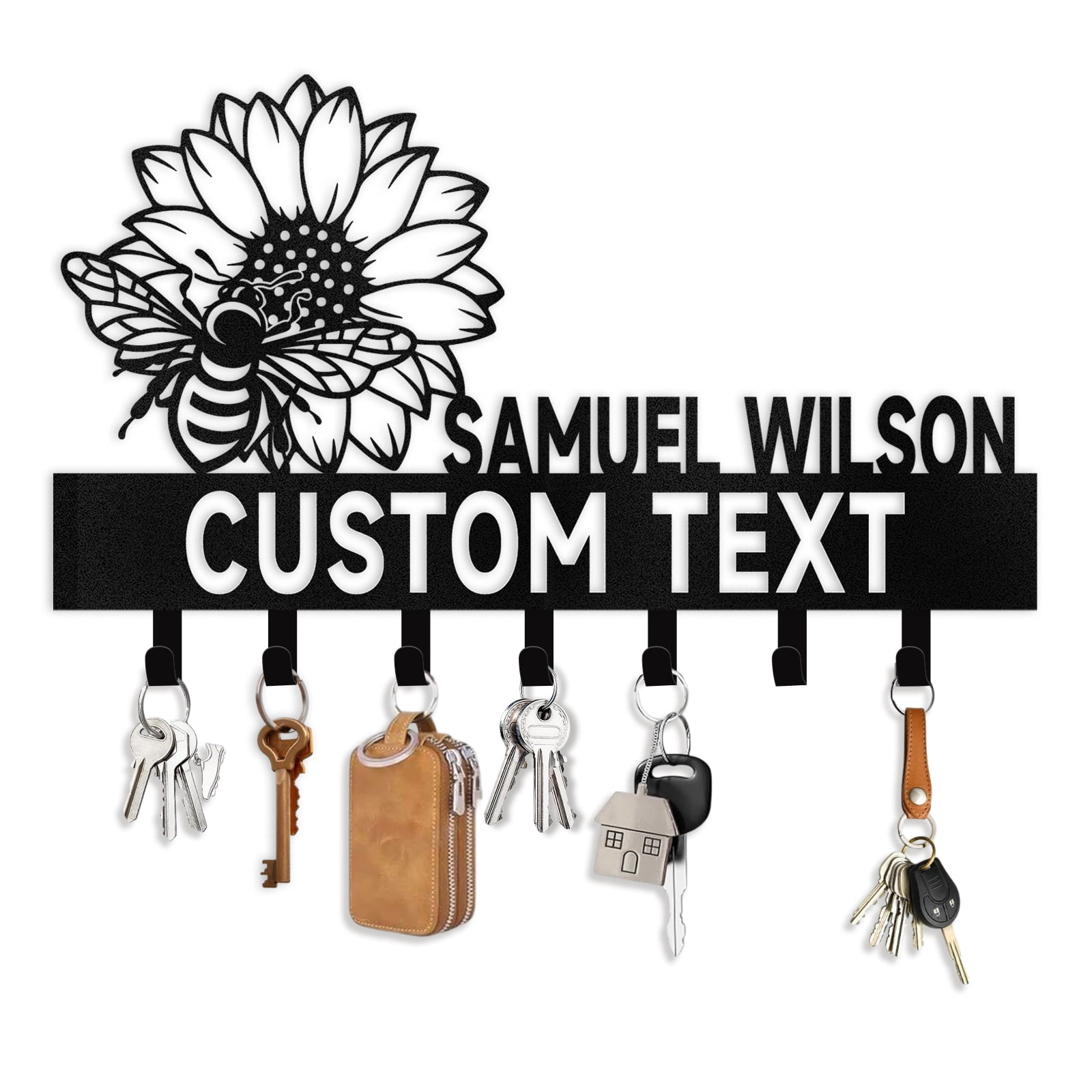 KAINSY Personalized Key Holder Wall Mounted | Bee Flower Key Holder for ...