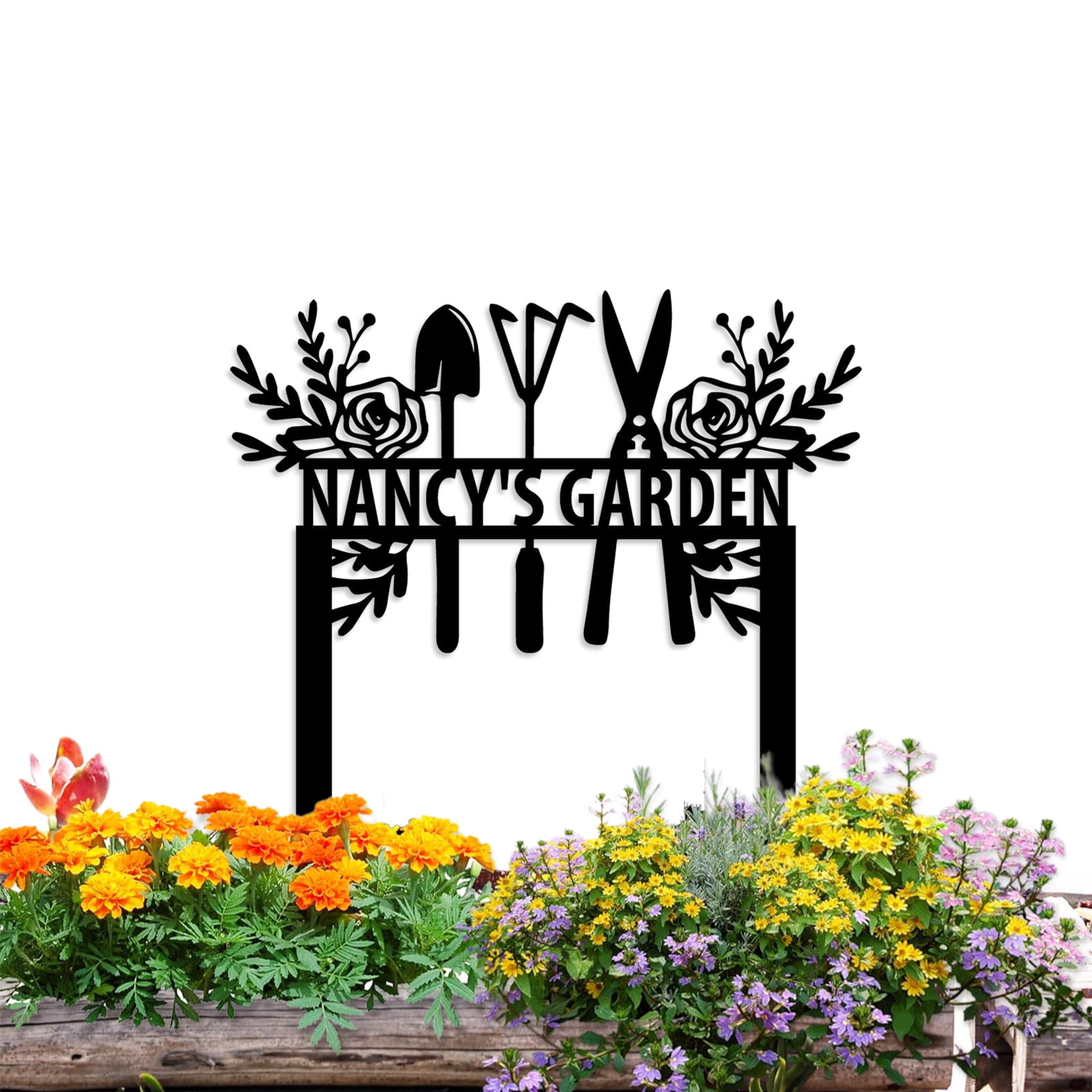 KAINSY Personalized Metal Garden Signs, Garden Stake Metal Sign ...