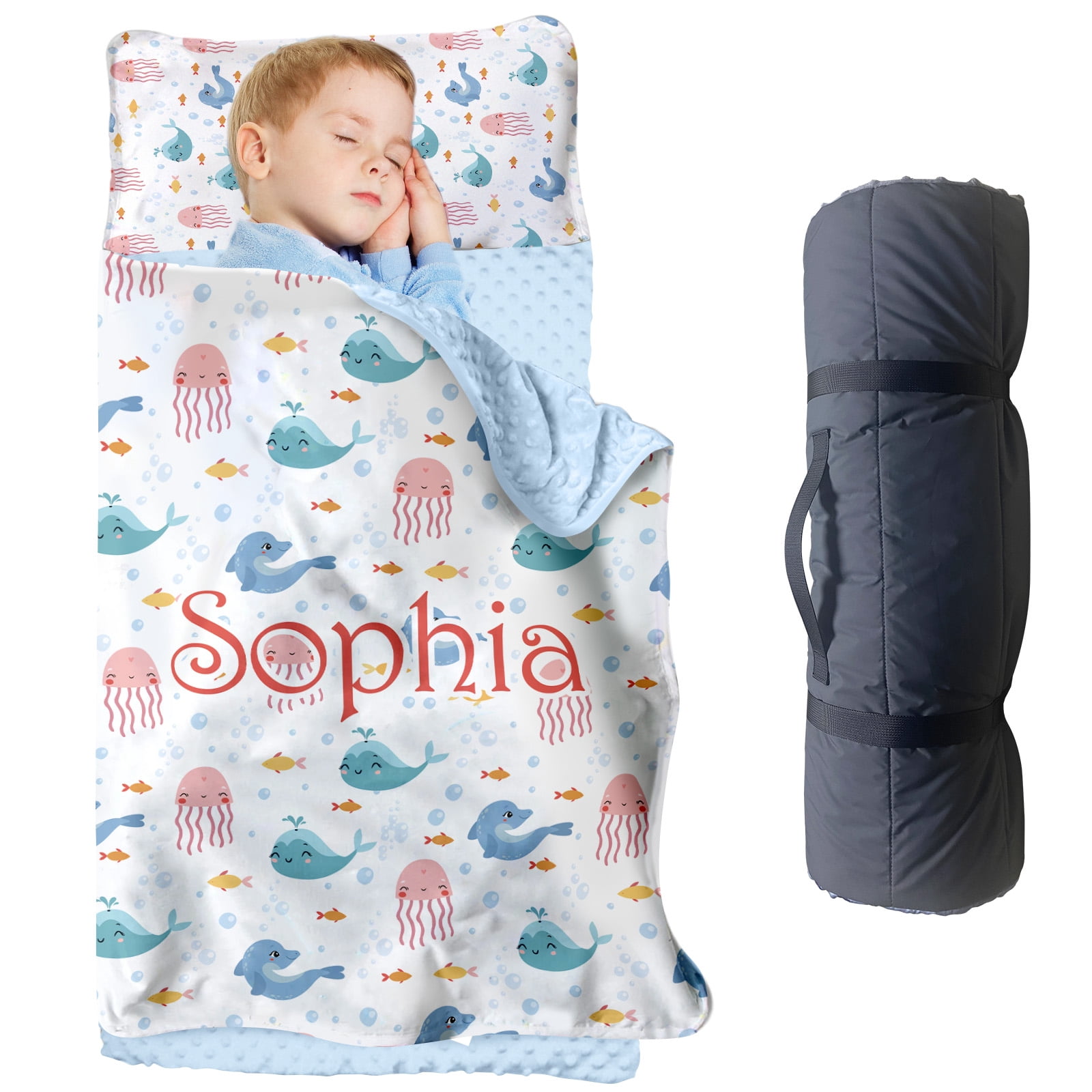 KAINSY Personalized Ocean-Themed Toddler Nap Mat - Custom Name Slumber ...
