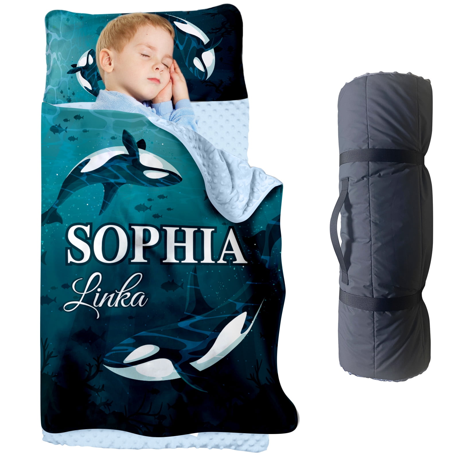 KAINSY Personalized Orca Toddler Nap Mat - Custom Name Slumber Bag with ...