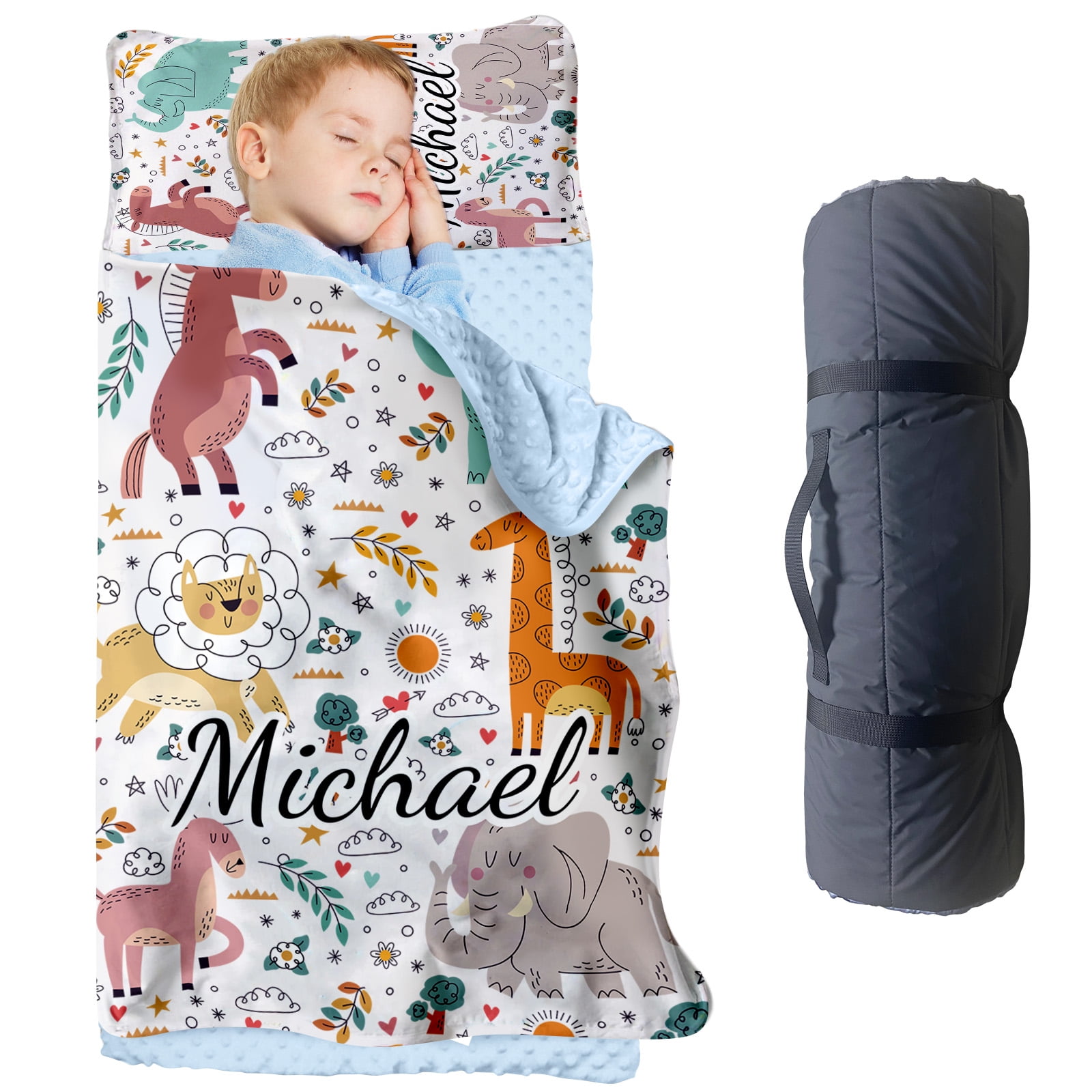 KAINSY Personalized Safari Adventure Toddler Nap Mat - Custom Name ...