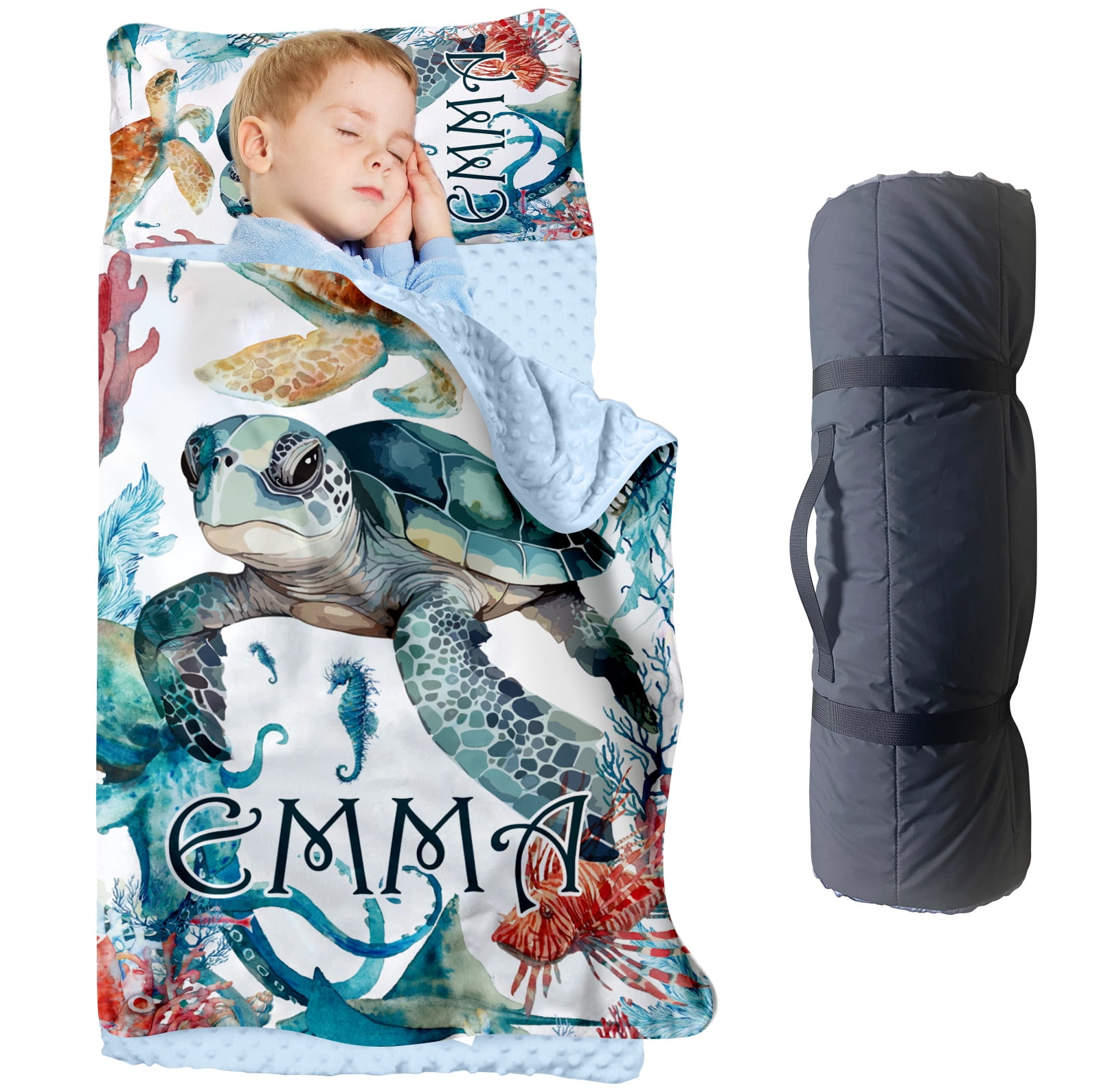 KAINSY Personalized Sea Turtle Toddler Nap Mat - Custom Name Ocean ...