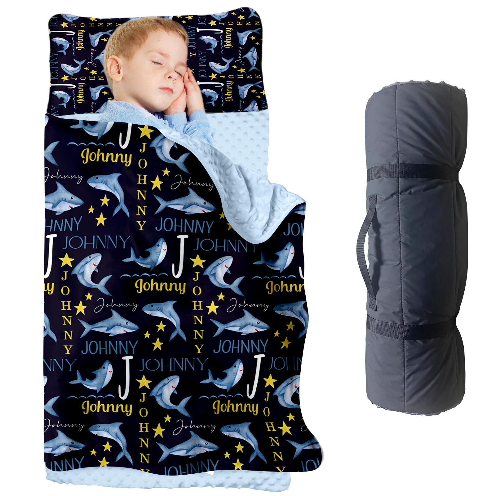 KAINSY Personalized Shark Toddler Nap Mat - Custom Name Slumber Bag ...