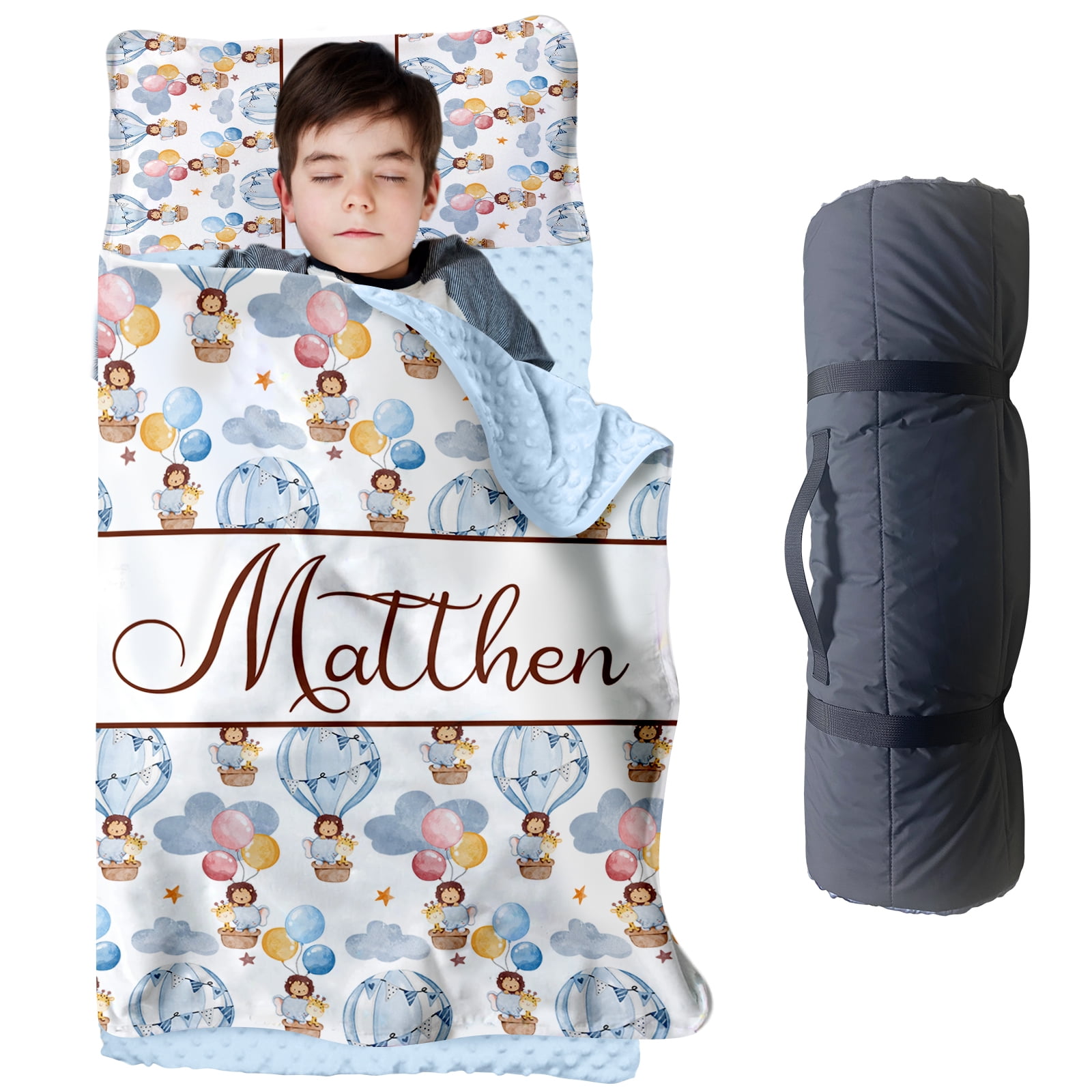 KAINSY Personalized Toddler Nap Mat for Boys–Blue Balloons Pattern ...